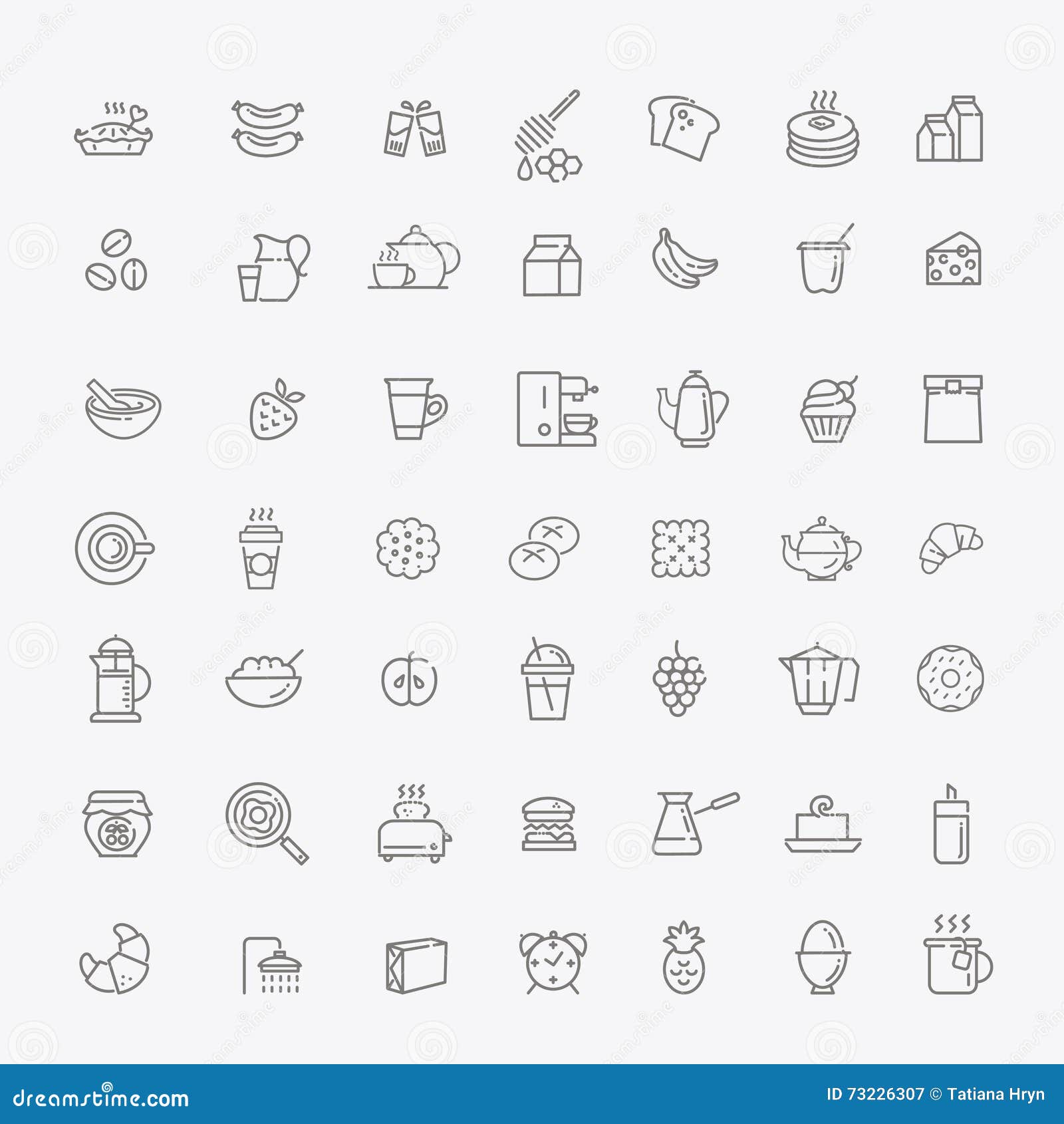 Vector Outline Breakfast Icons Stock Vector - Illustration of bananas ...