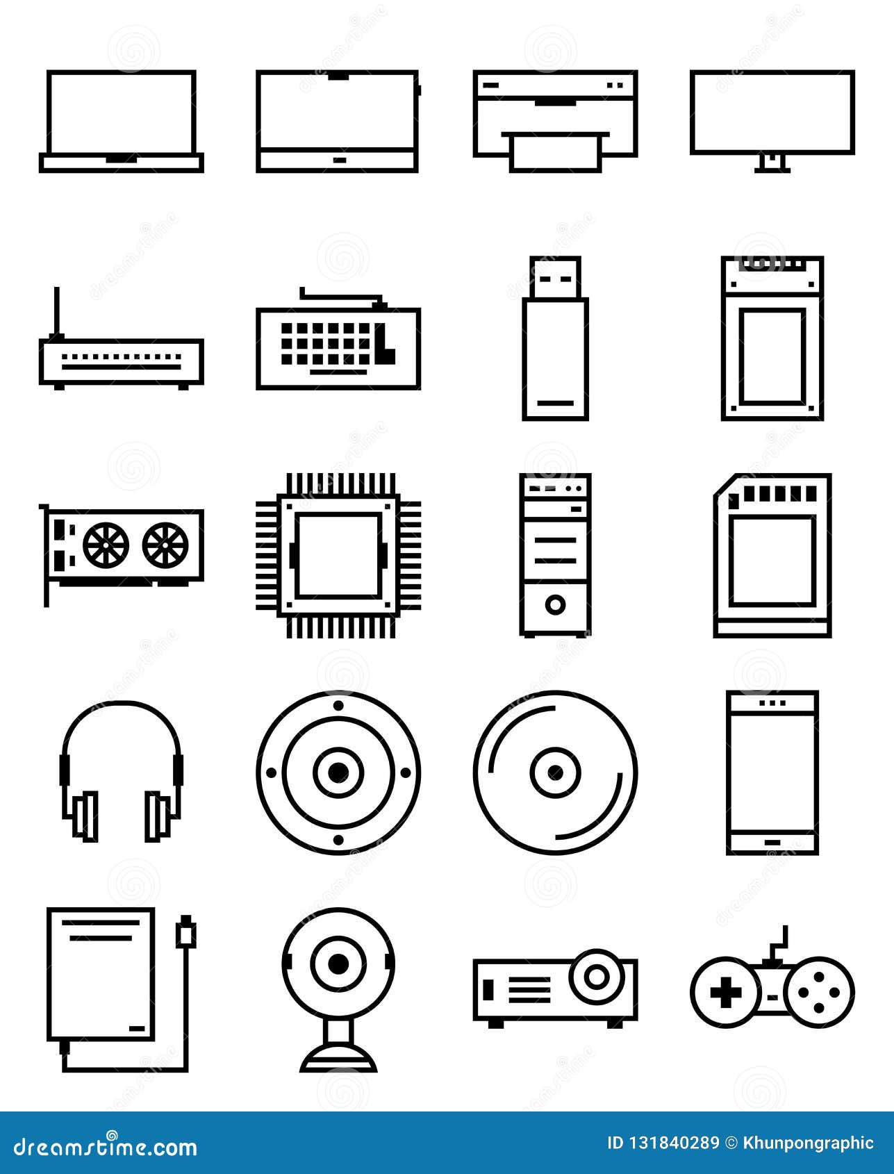 Vector Outline Computer Device Web Icon Set Stock Vector - Illustration ...