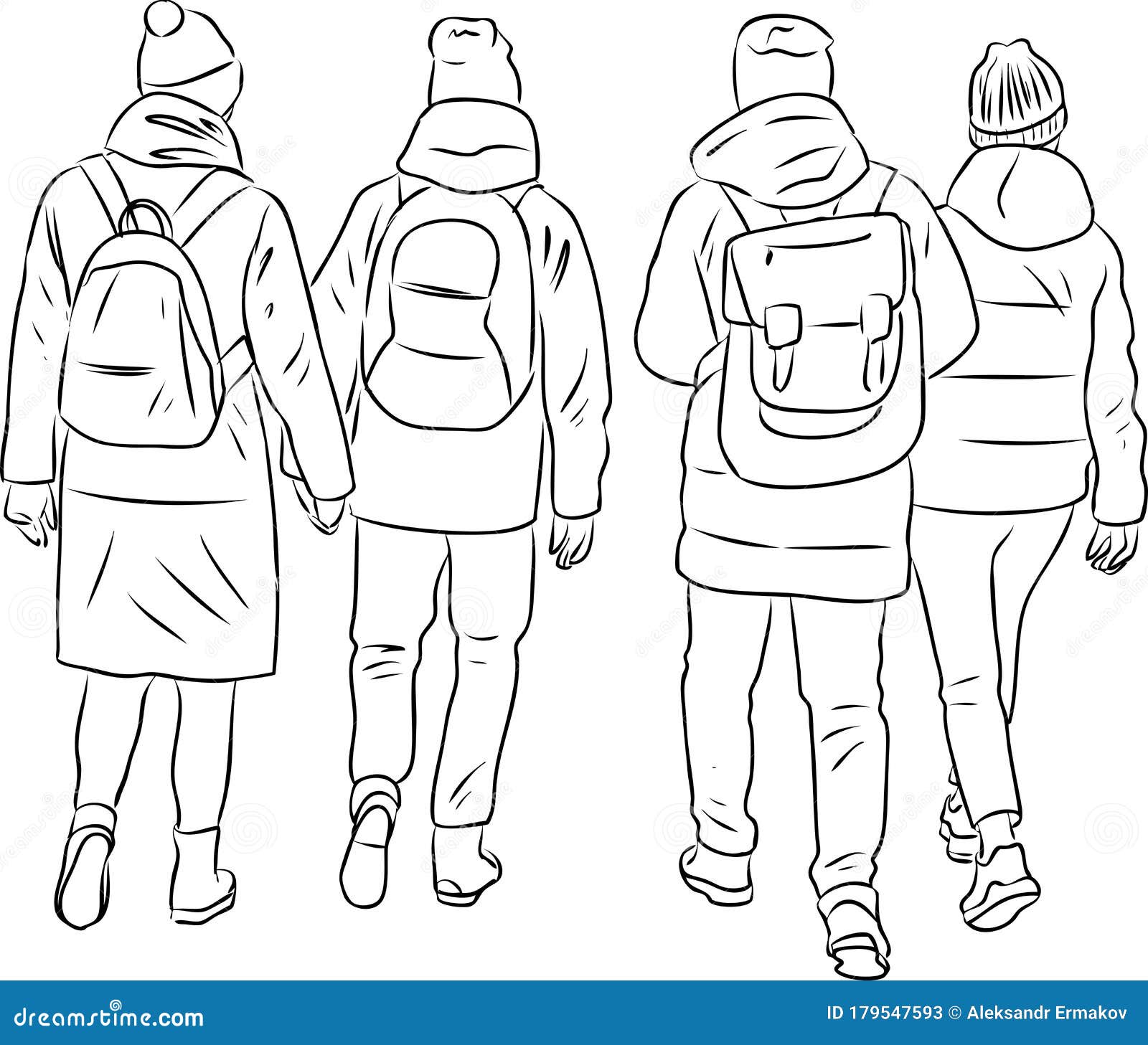 Vector Outline Drawing Of Students Friends Walking Outdoors ...