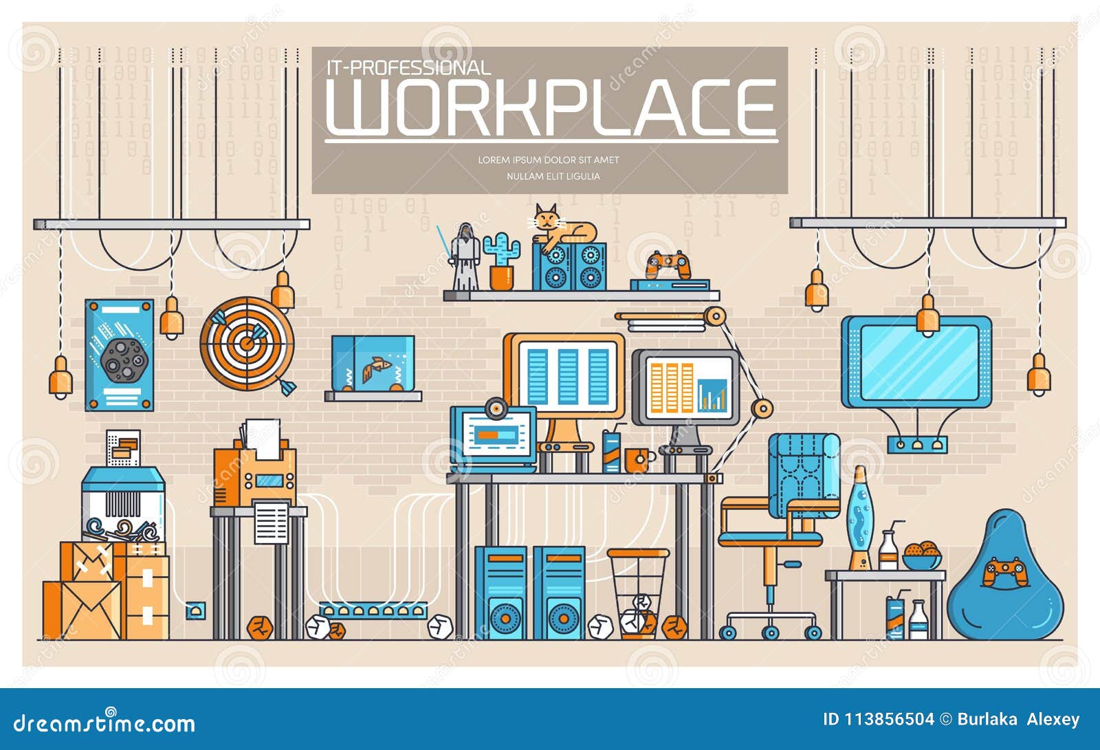 Developer Workplace, Linear Style Sign For Mobile Concept And Web ...