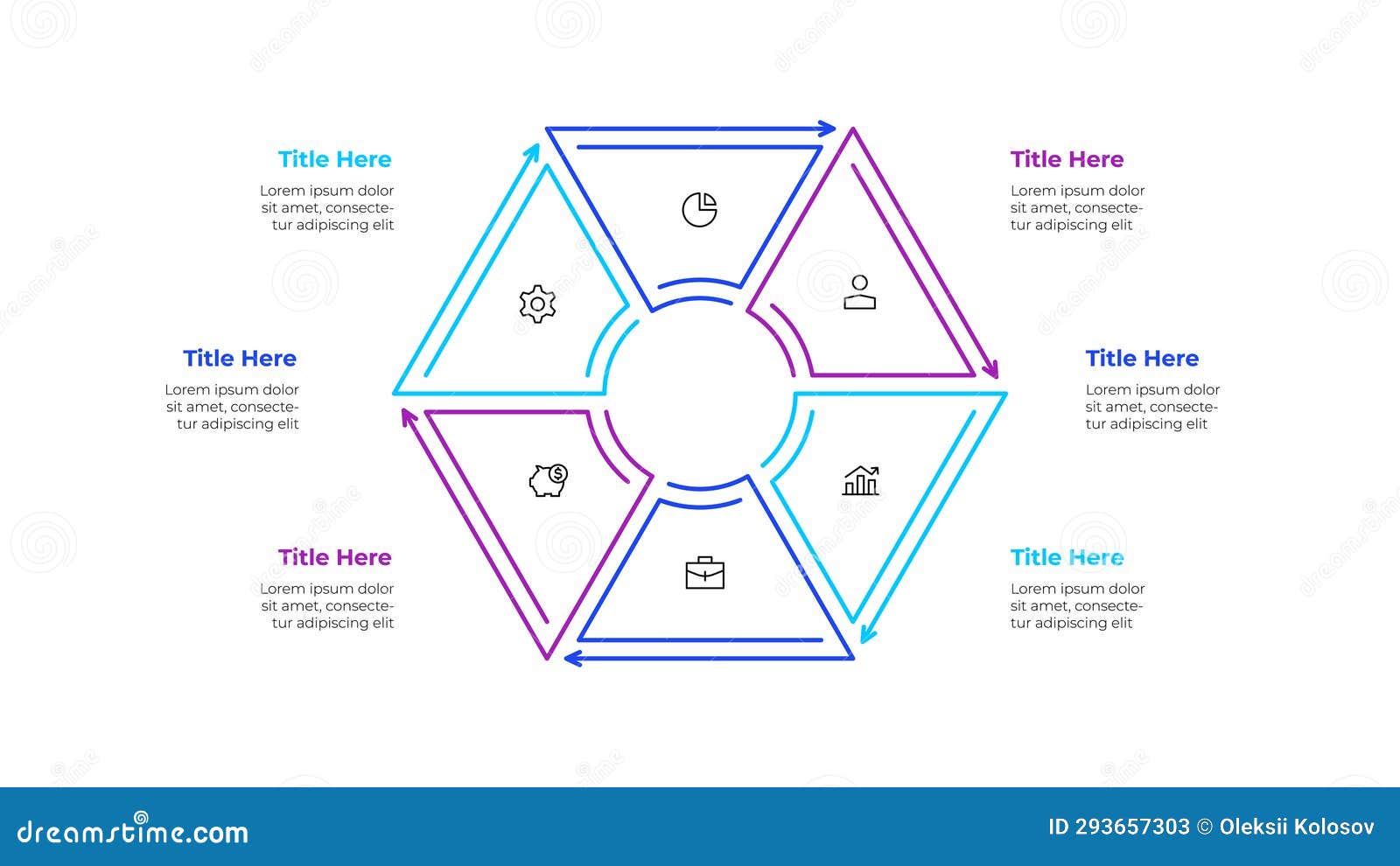 Vector Outline Hexagon Diagram Divided into 6 Options, Steps or ...