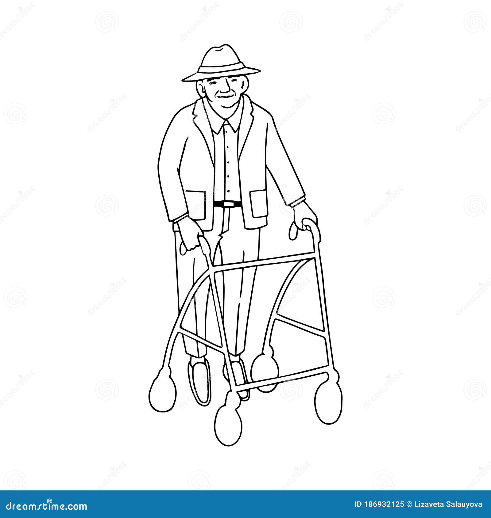 Old Man Walking with Rollator Stock Vector - Illustration of elderly ...