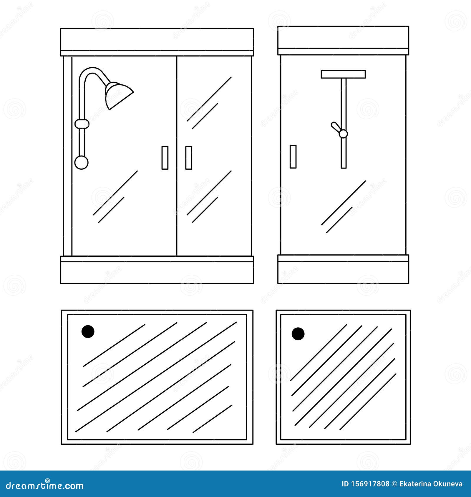 Vector Outline Illustration of Shower Cabin. Plumbing Elements for ...