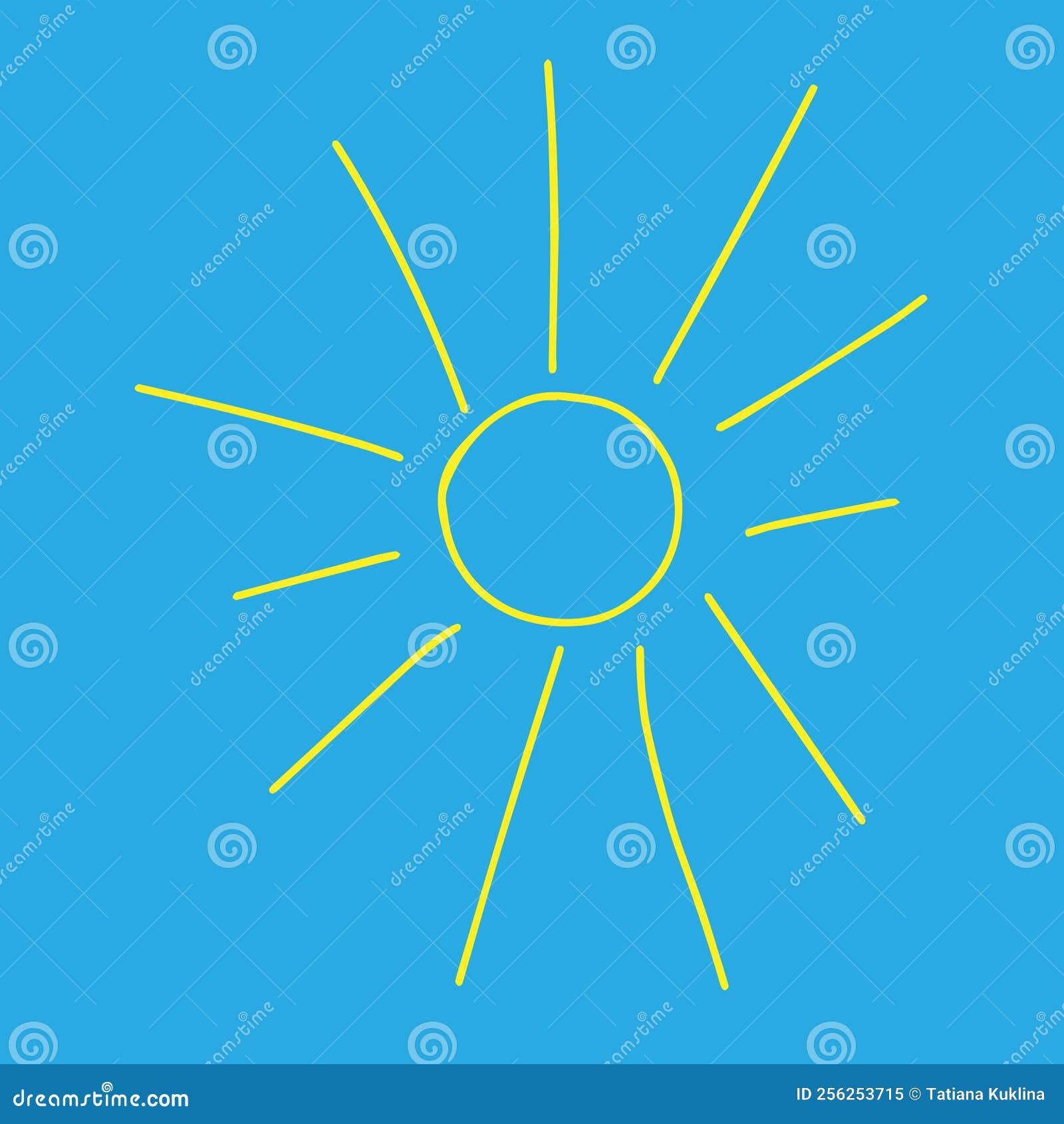 Vector Outline Illustration of the Yellow Sun Isolated on a Blue ...
