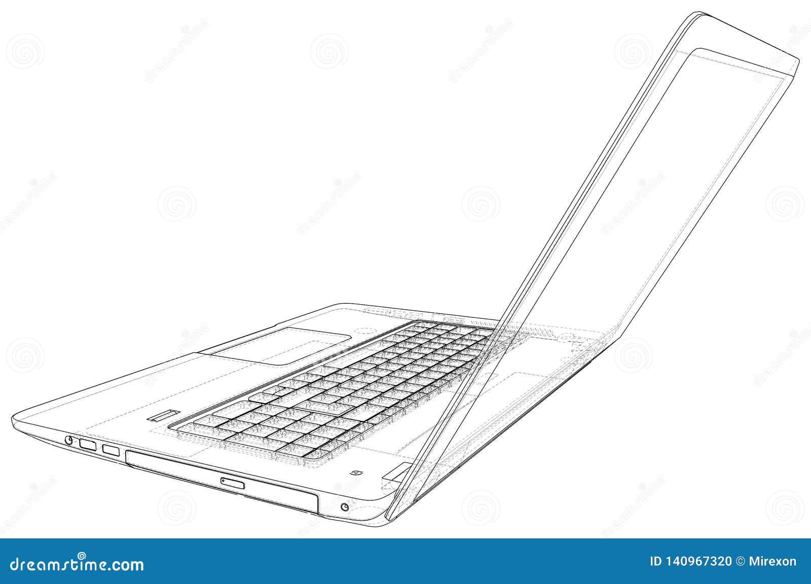 Vector Outline of Laptop Computer. Created Illustration of 3d. Stock ...