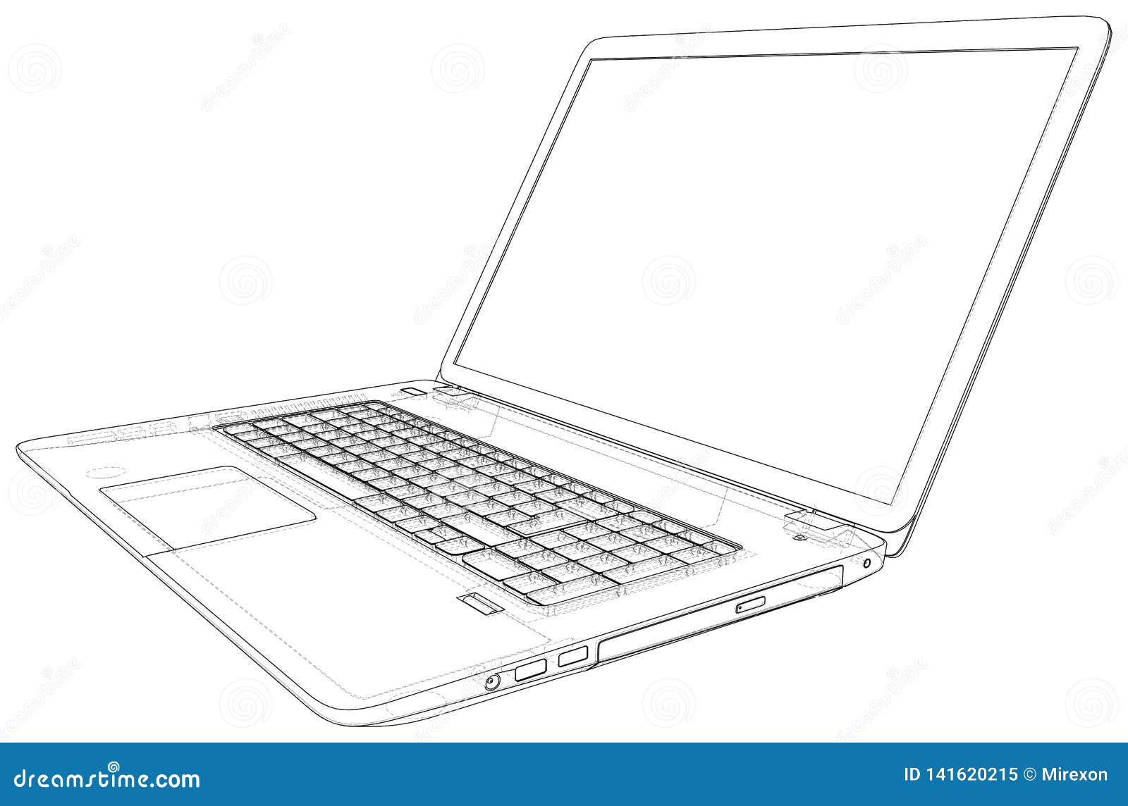 Vector Outline of Laptop Computer. Created Illustration of 3d. Stock ...