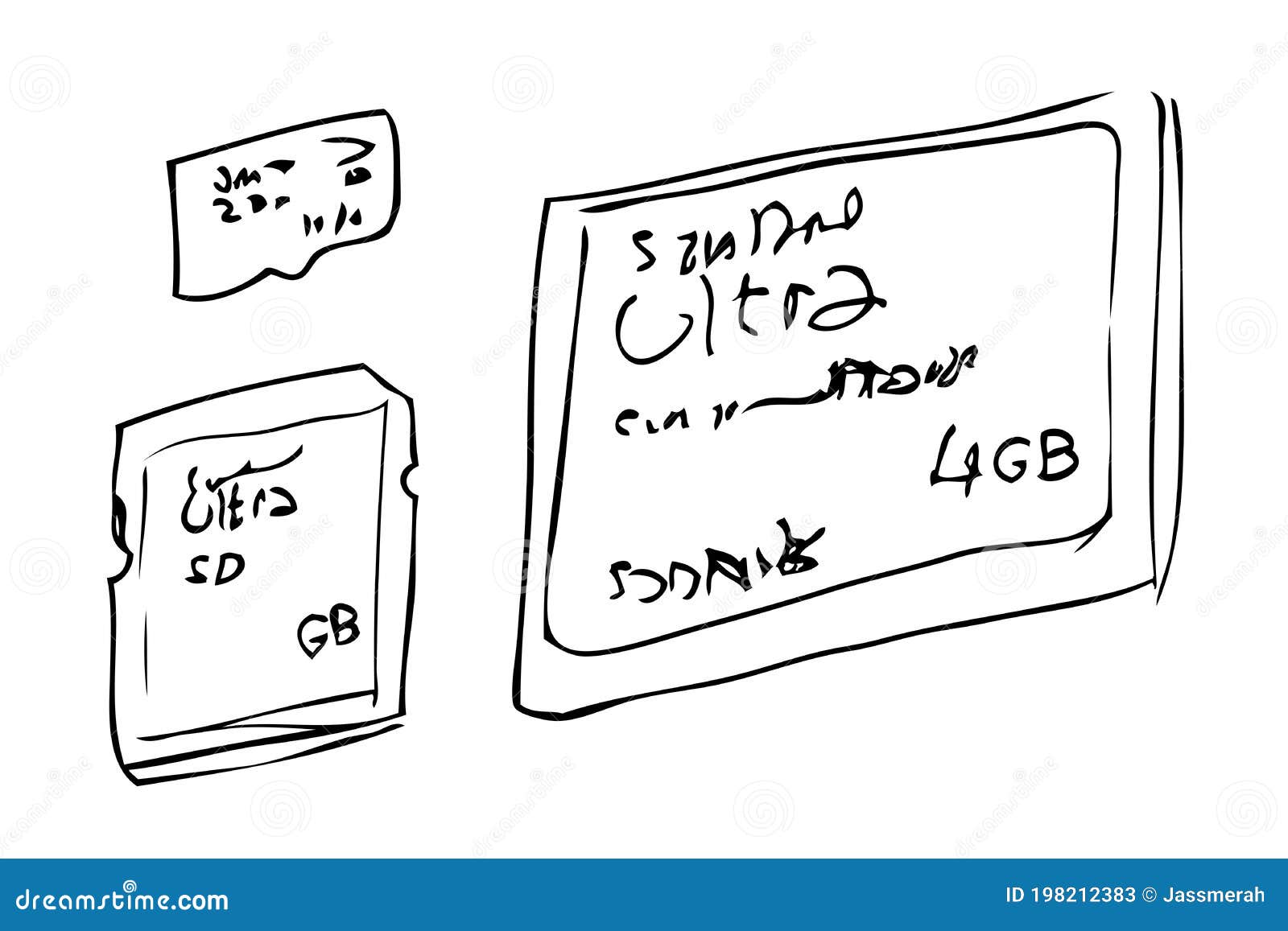 Vector Outline Manual Hand Draw Memory Card, View from Back and Memory ...