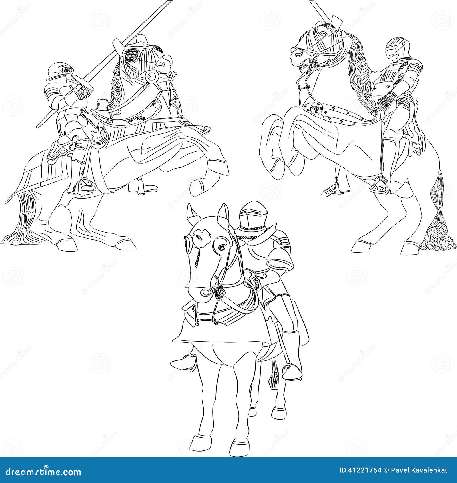 Vector Outline of Mounted Knights Stock Vector - Illustration of lance ...