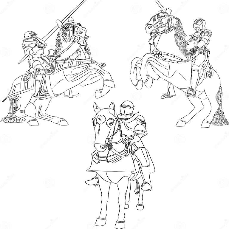 Vector Outline of Mounted Knights Stock Vector - Illustration of lance ...