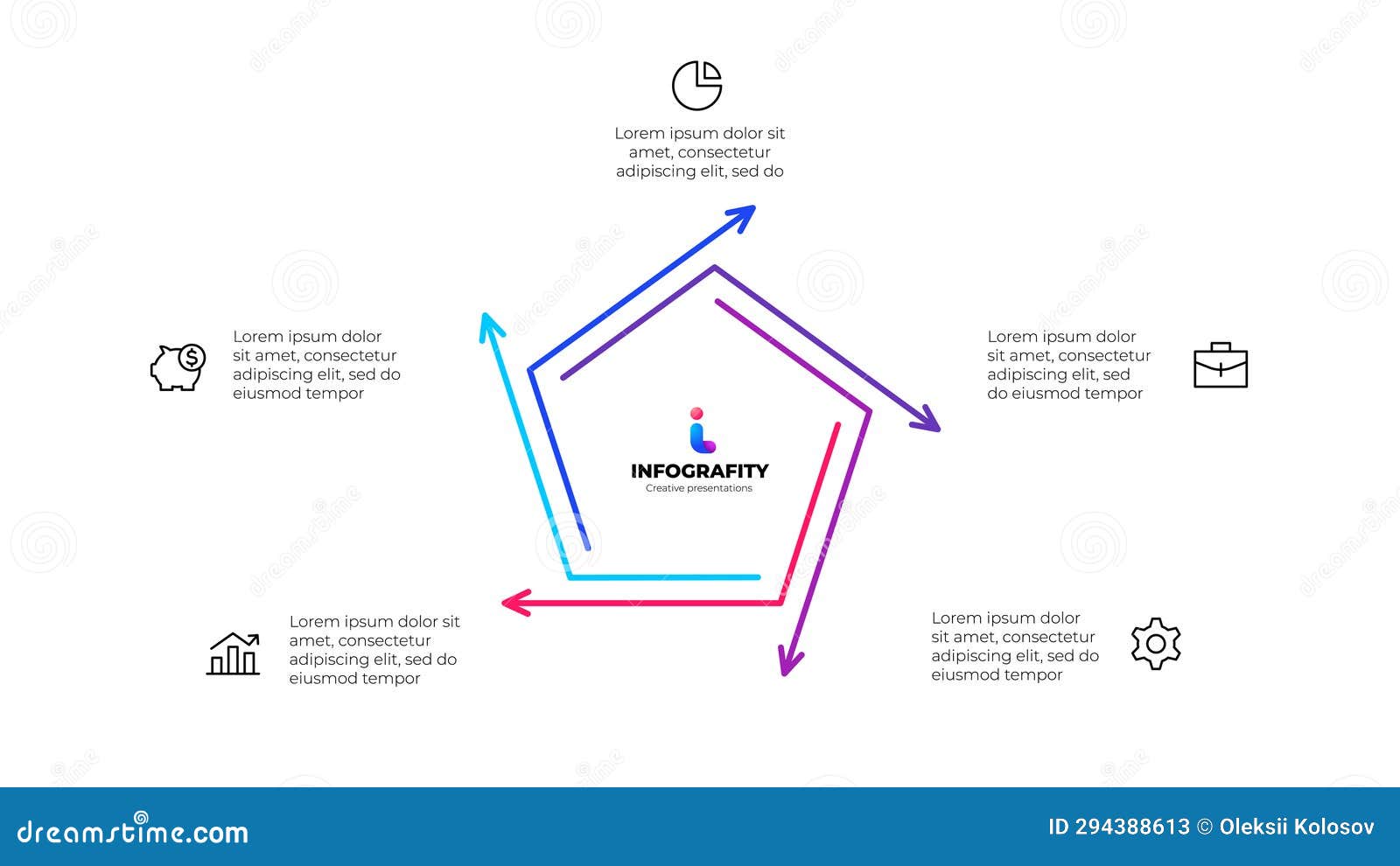 Vector Outline Pentagon Infographic Cycle Diagram with 5 Options, Steps ...