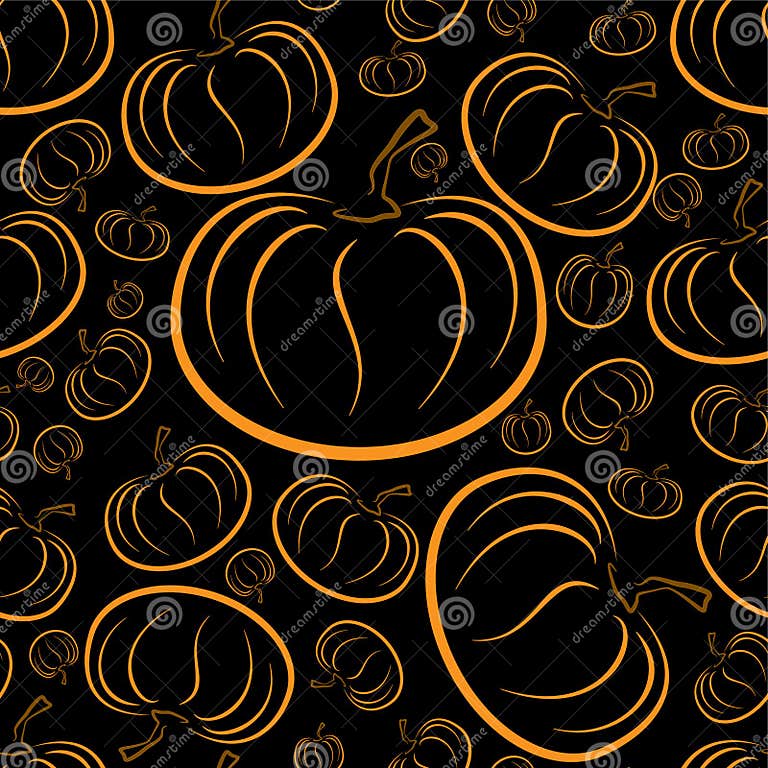 Vector Outline Pumpkins Seamless Pattern. Pumpkin Patch Background ...