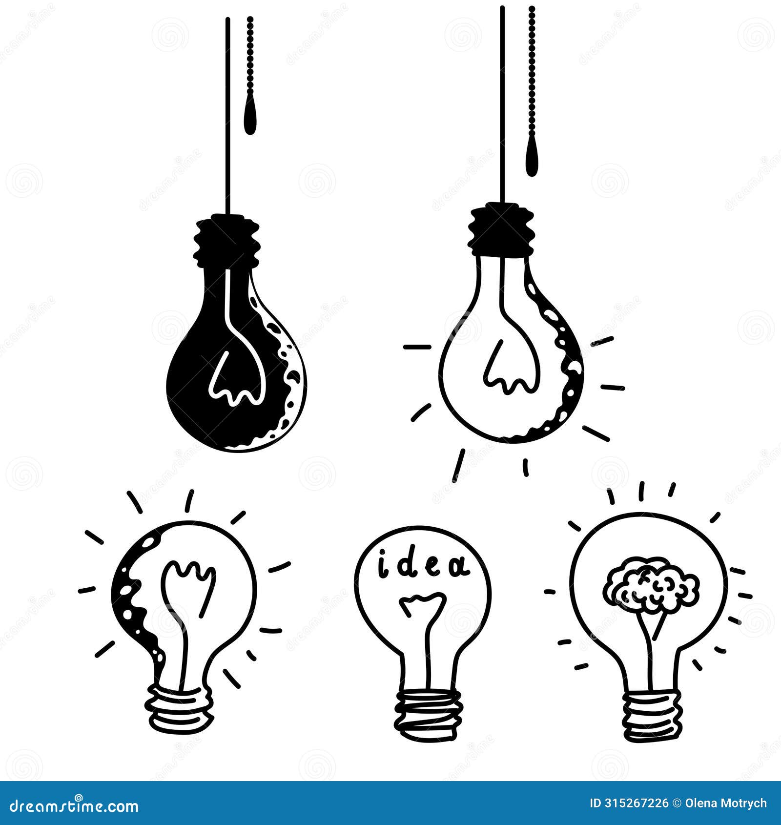 Vector Outline Scribble Lightbulb Stock Vector - Illustration of lamp ...