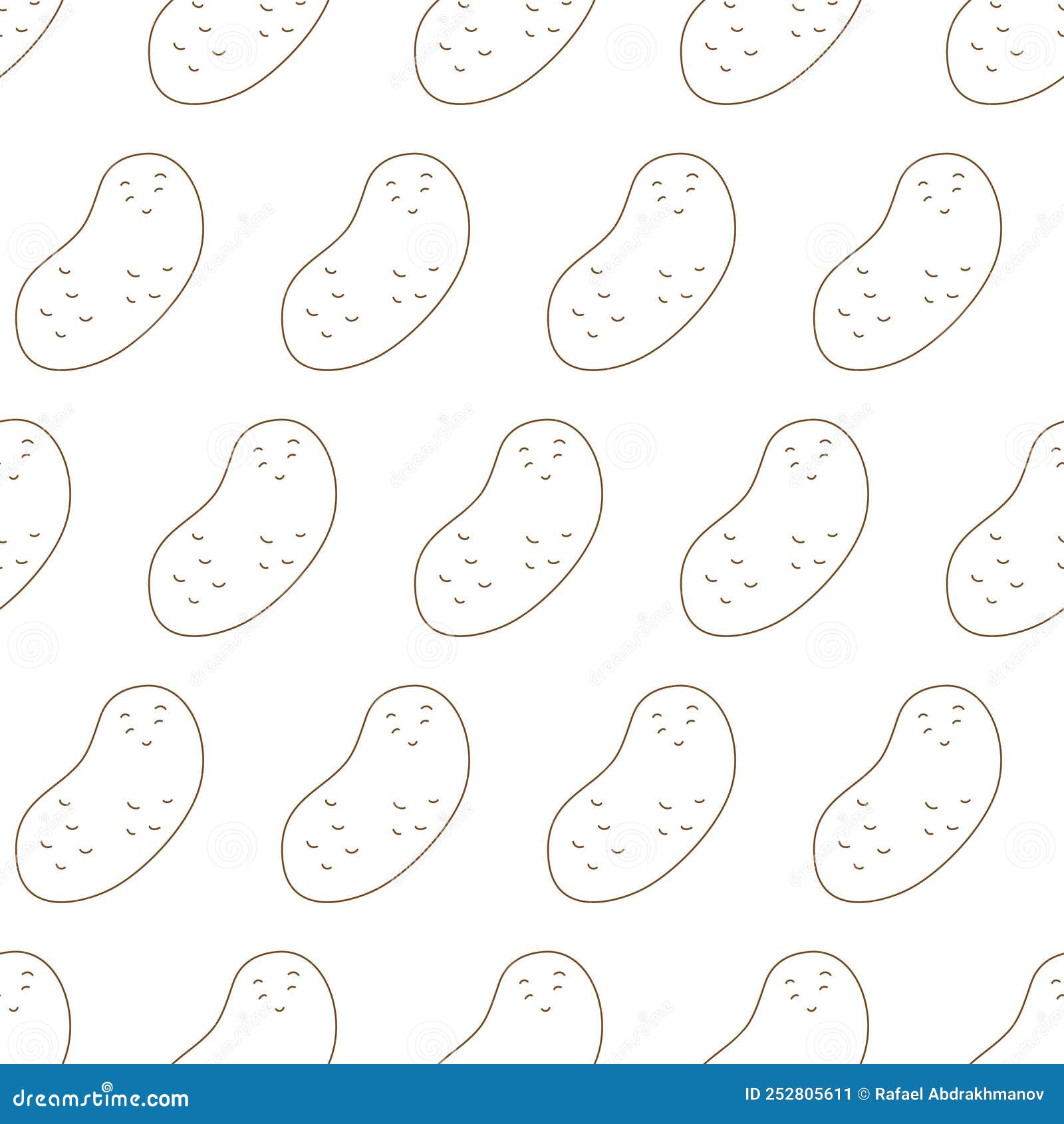 Vector Outline Seamless Pattern of Potatoes. Hand Drawn Food ...