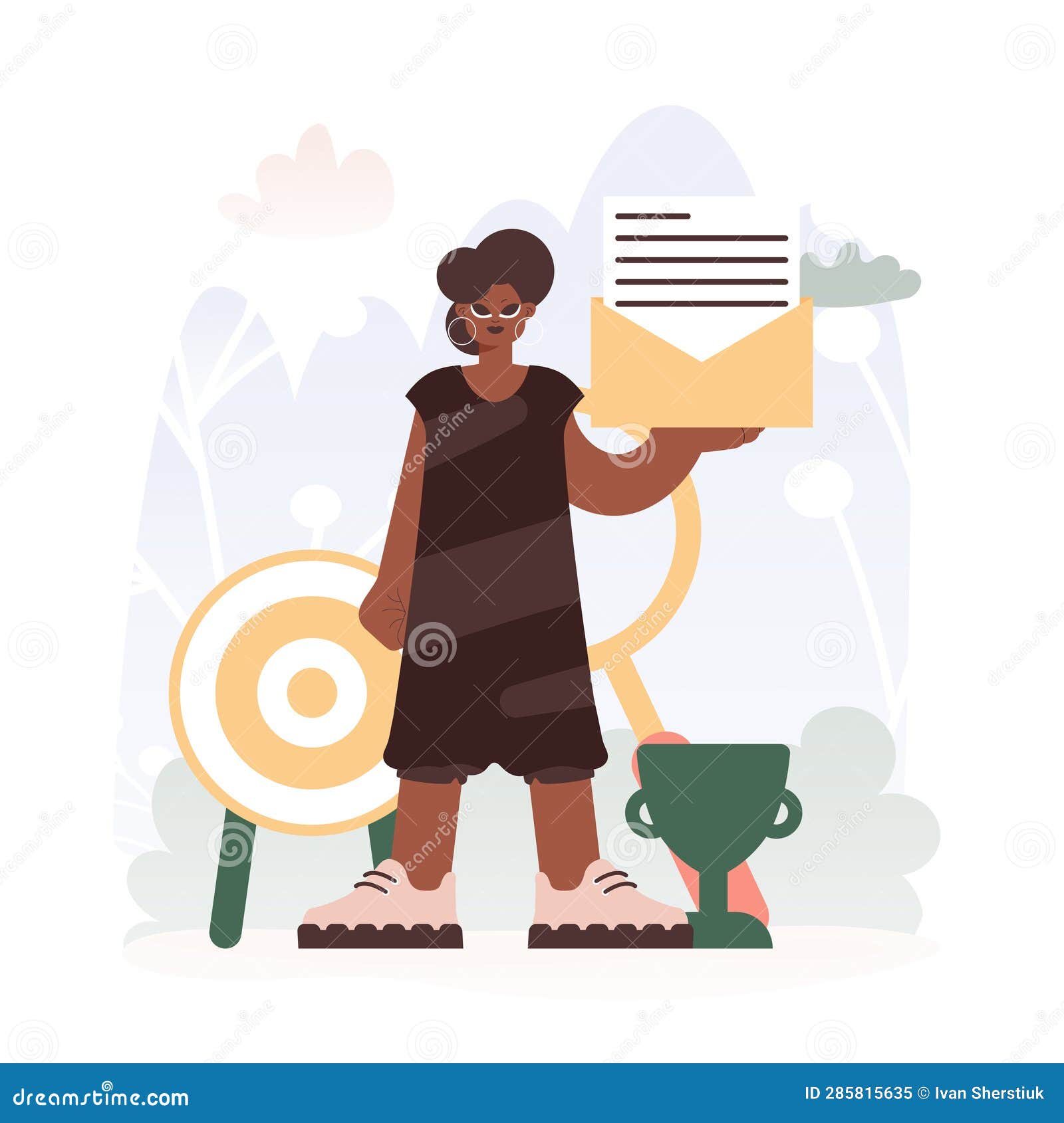 A Vector Outline of a Young Lady Holding an Envelope with a Letter ...