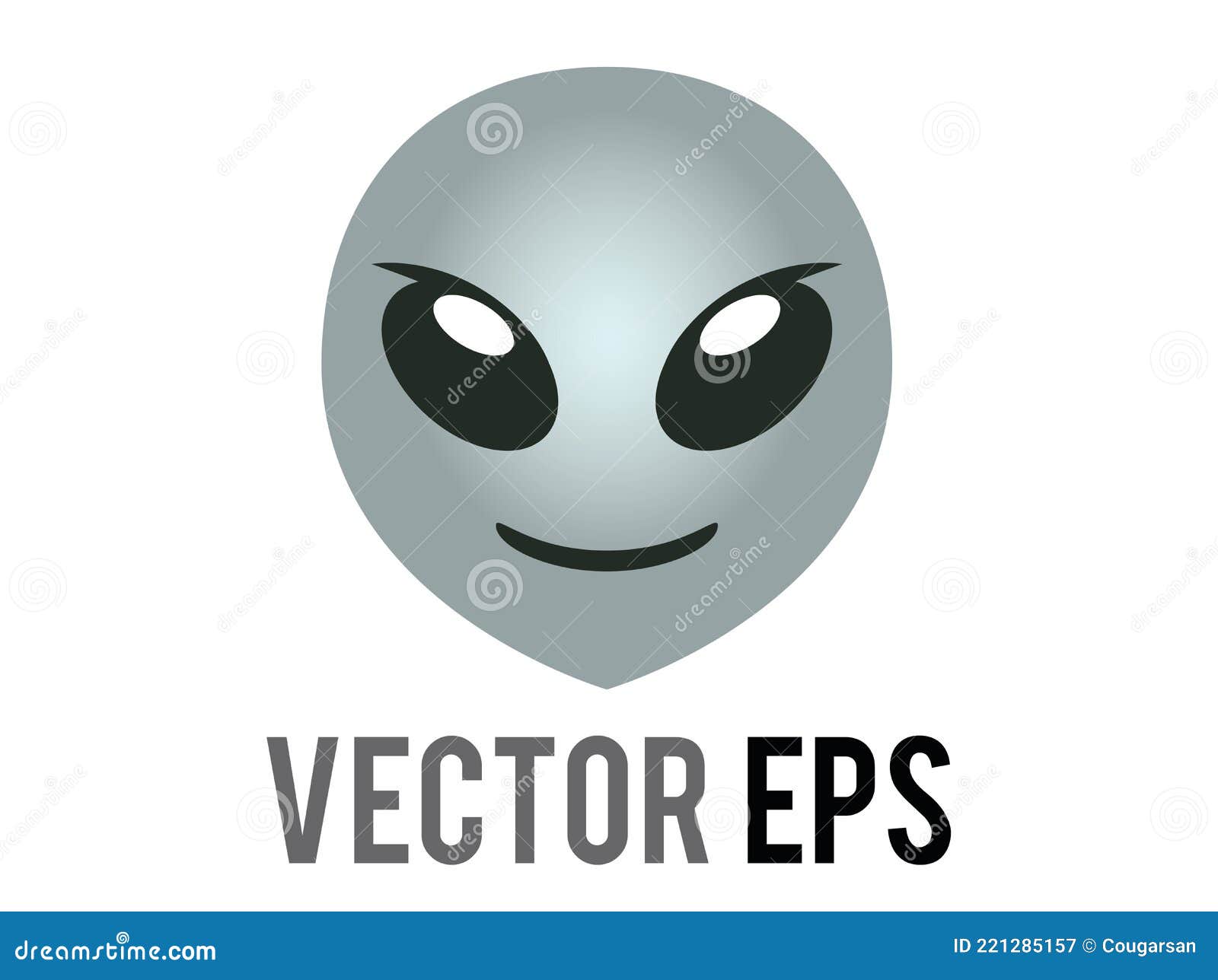 Vector Oval, Bare Head of Gray Alien Icon with Black Eyes, Smile Stock ...