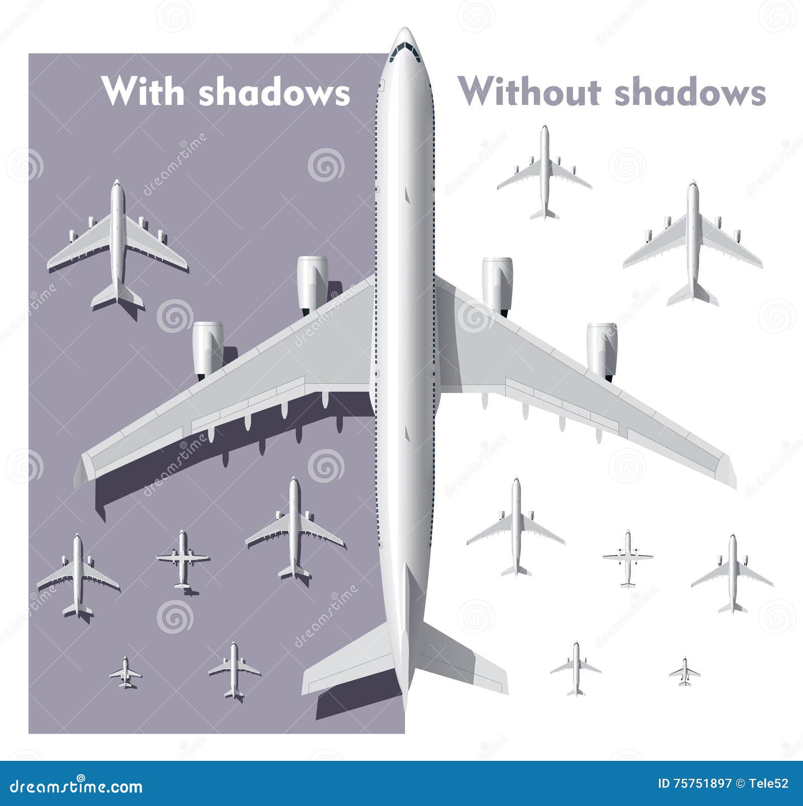 Set Of Airplanes In Different Foreshortening Cartoon Vector ...