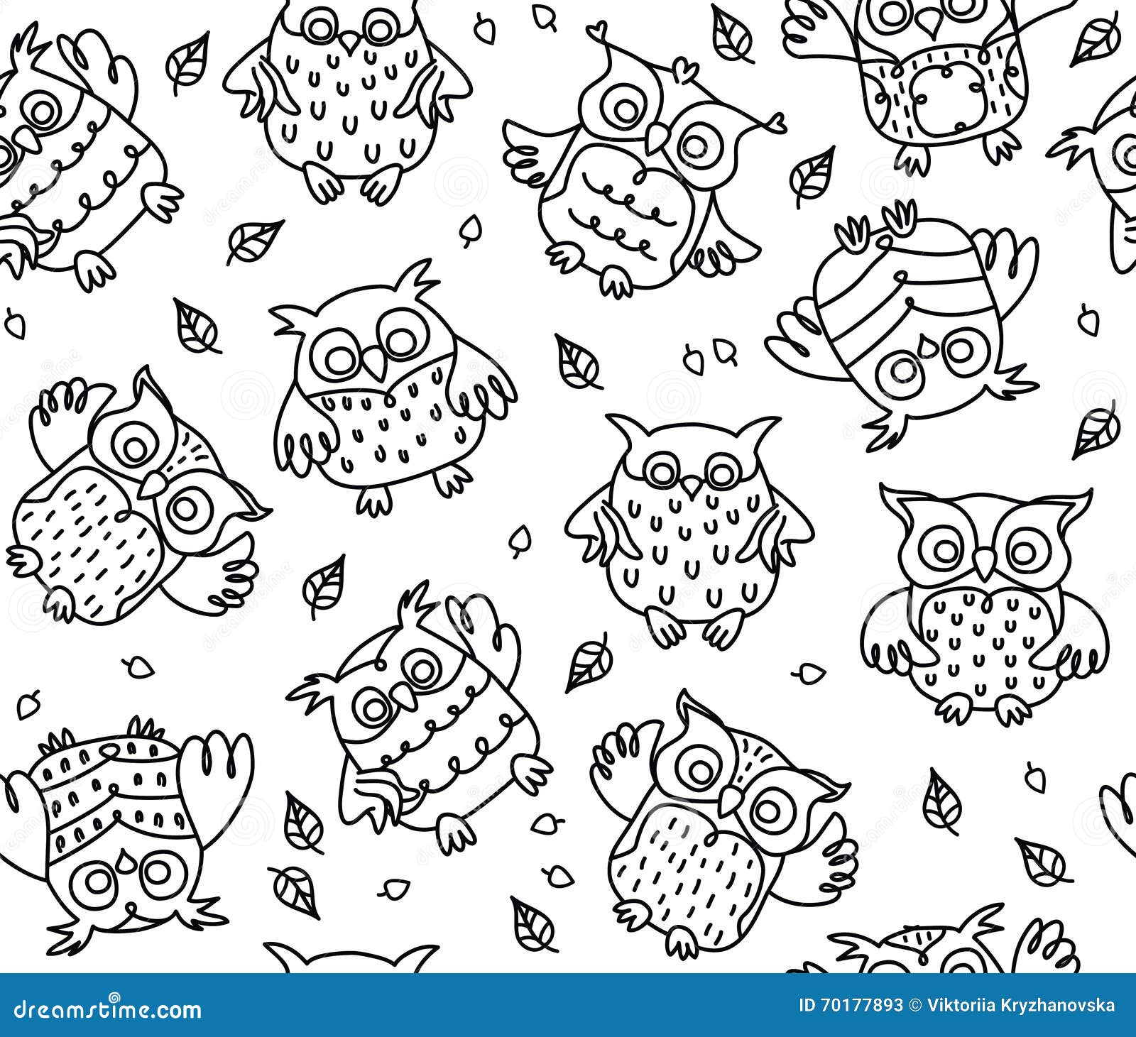 Vector Owls Cartoons Seamless Pattern Isolated. Stock Vector ...