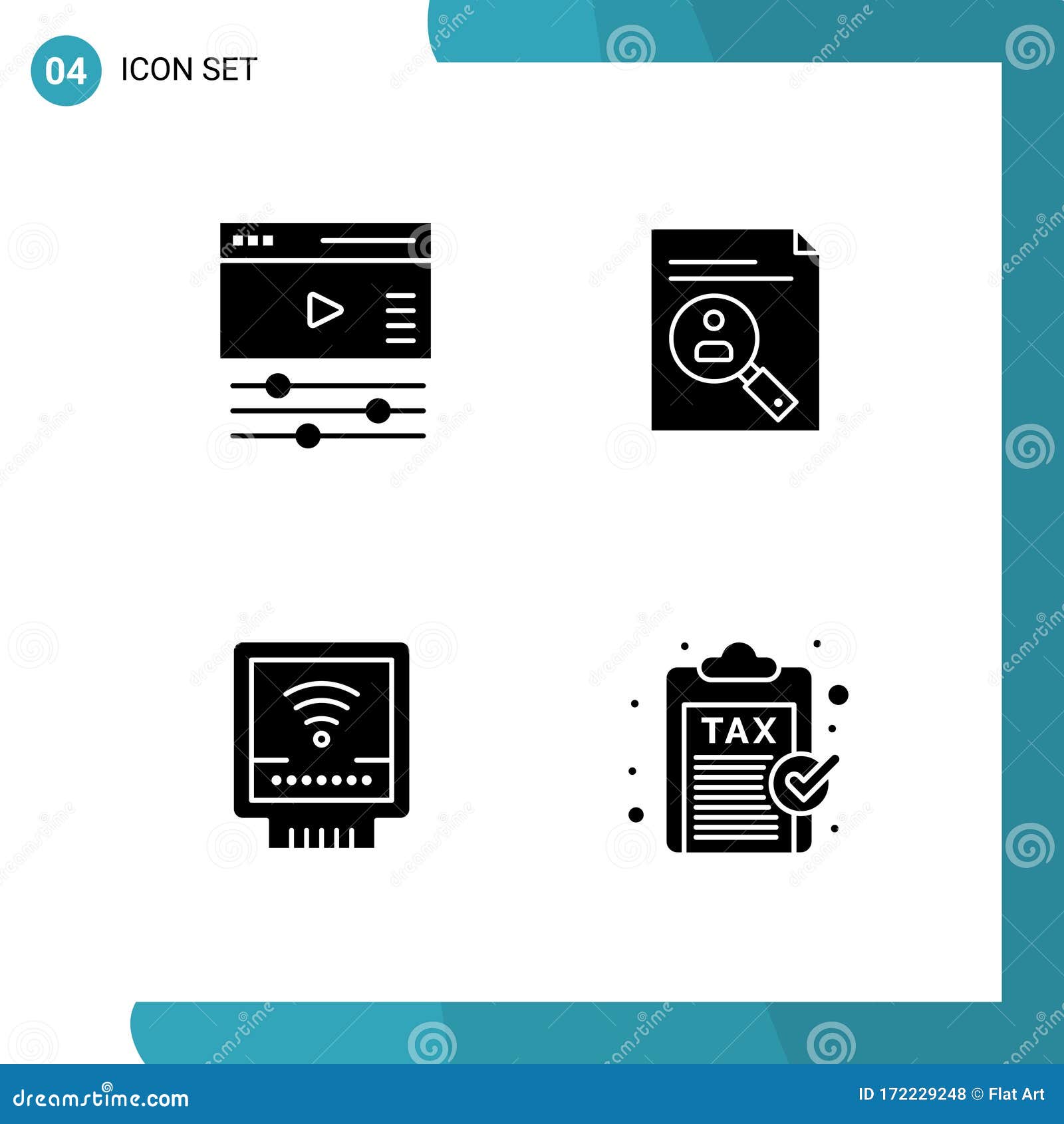 Vector Pack of 4 Glyph Symbols. Solid Style Icon Set on White ...