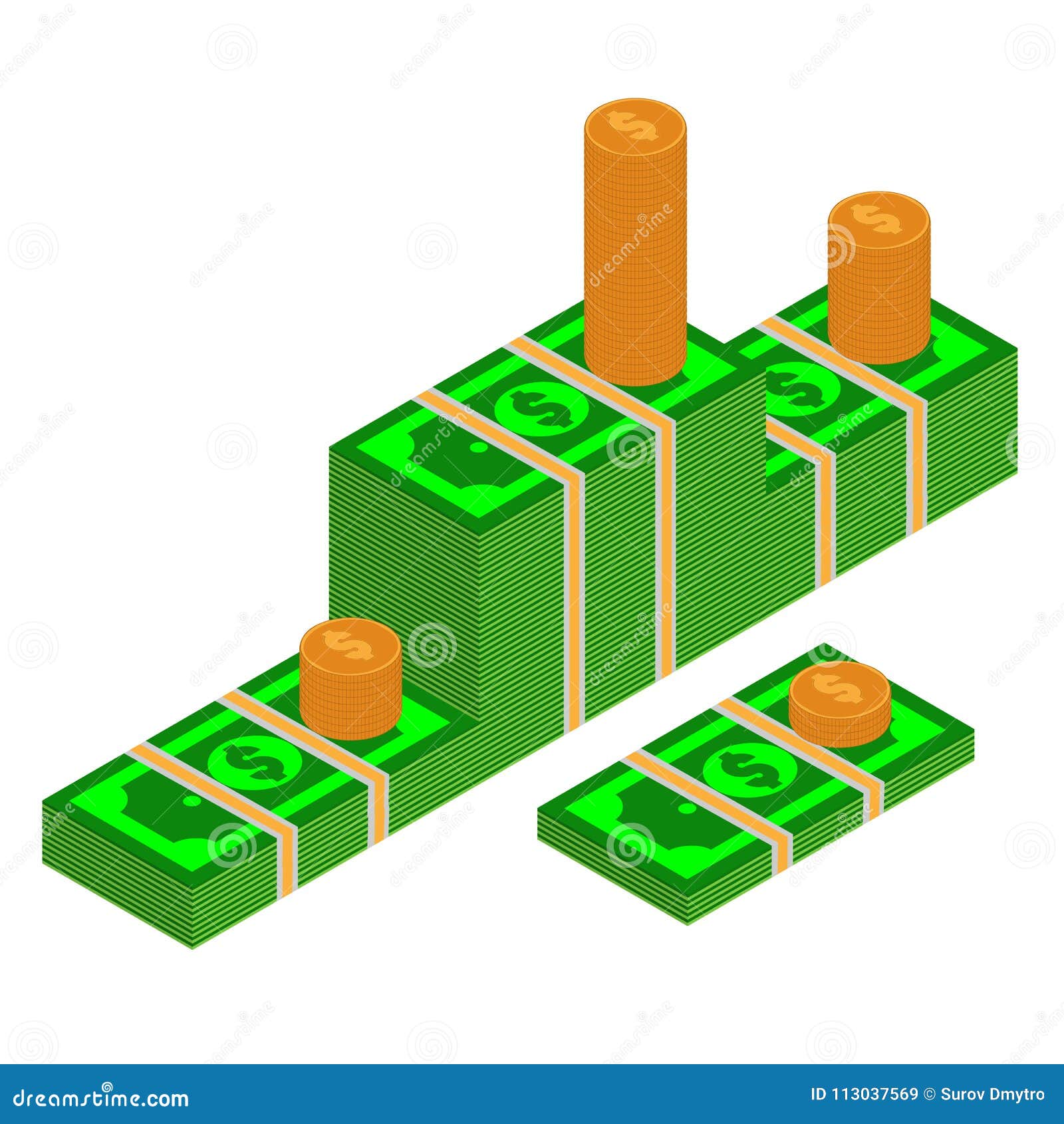 Packages Of Banknotes Vector. Pile Of Cash. Dollar Stack. Hundreds Of ...
