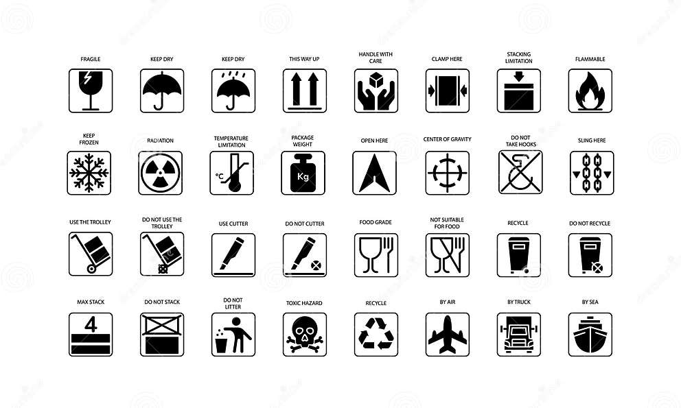 Vector Packaging Symbols Set on White Background. Stock Vector ...