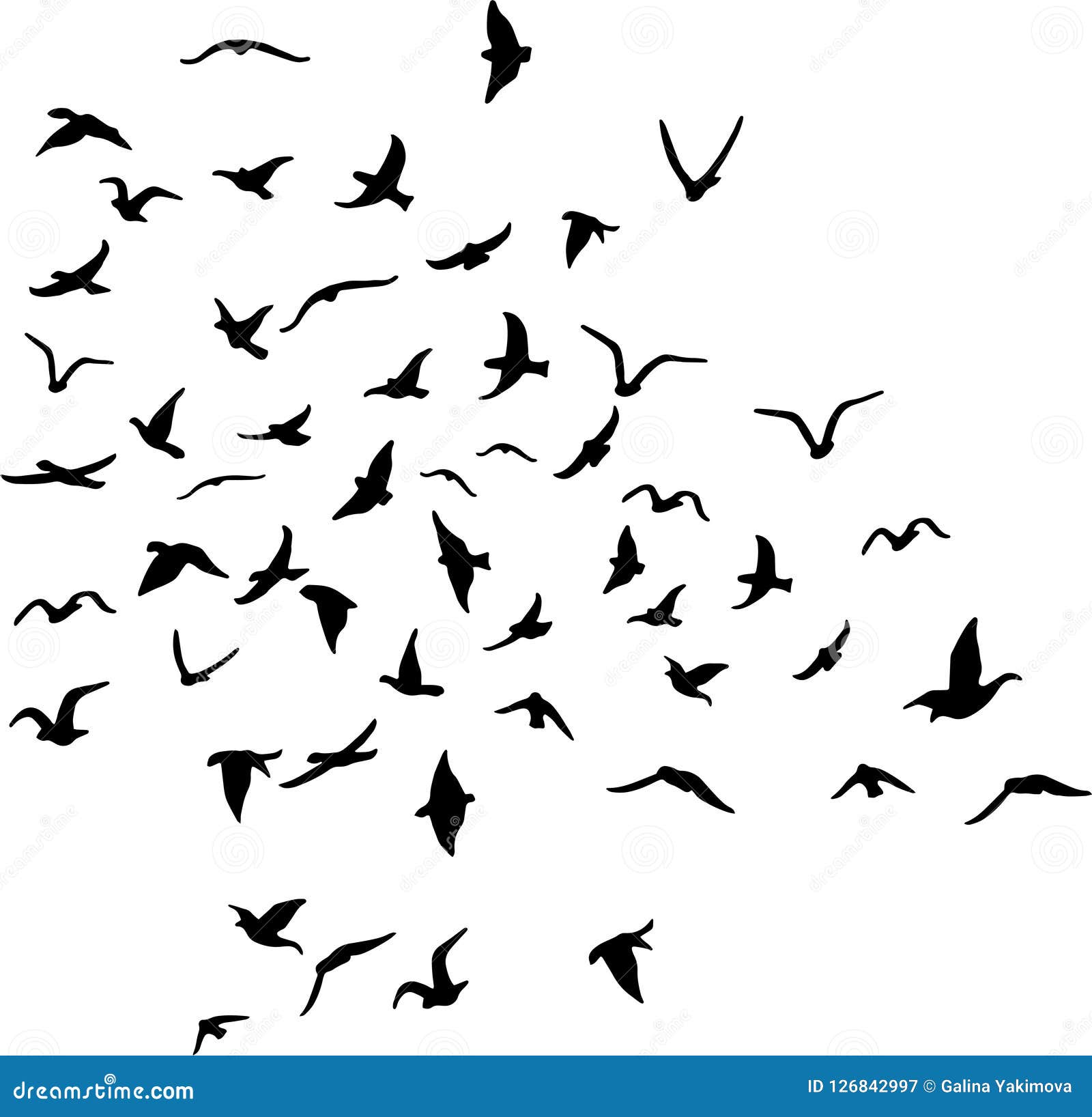 Vector Painted Flock of Birds Isolated on White Background Stock Vector ...