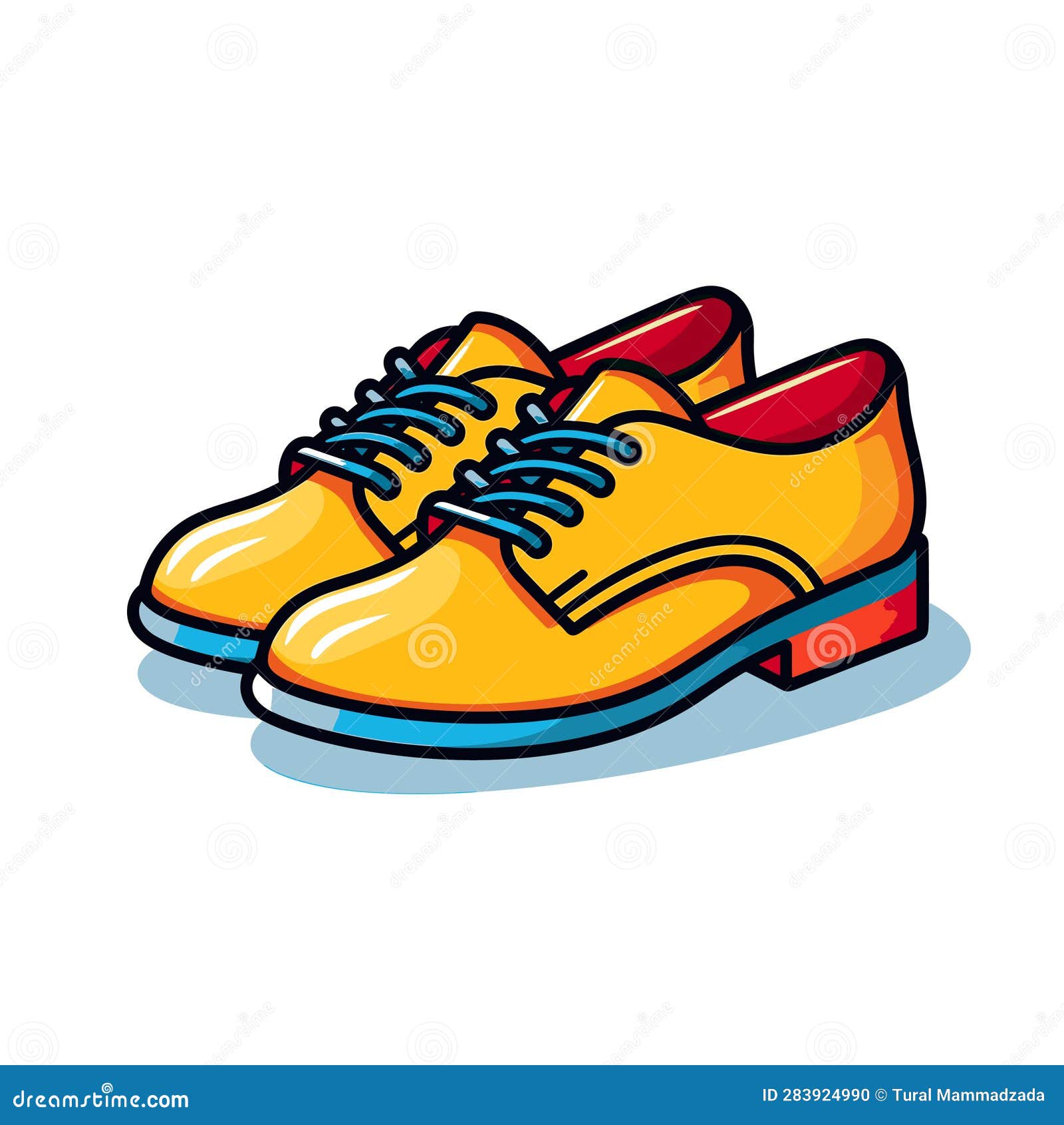 Vector of a Pair of Yellow Shoes with Blue Laces on a Flat Surface ...