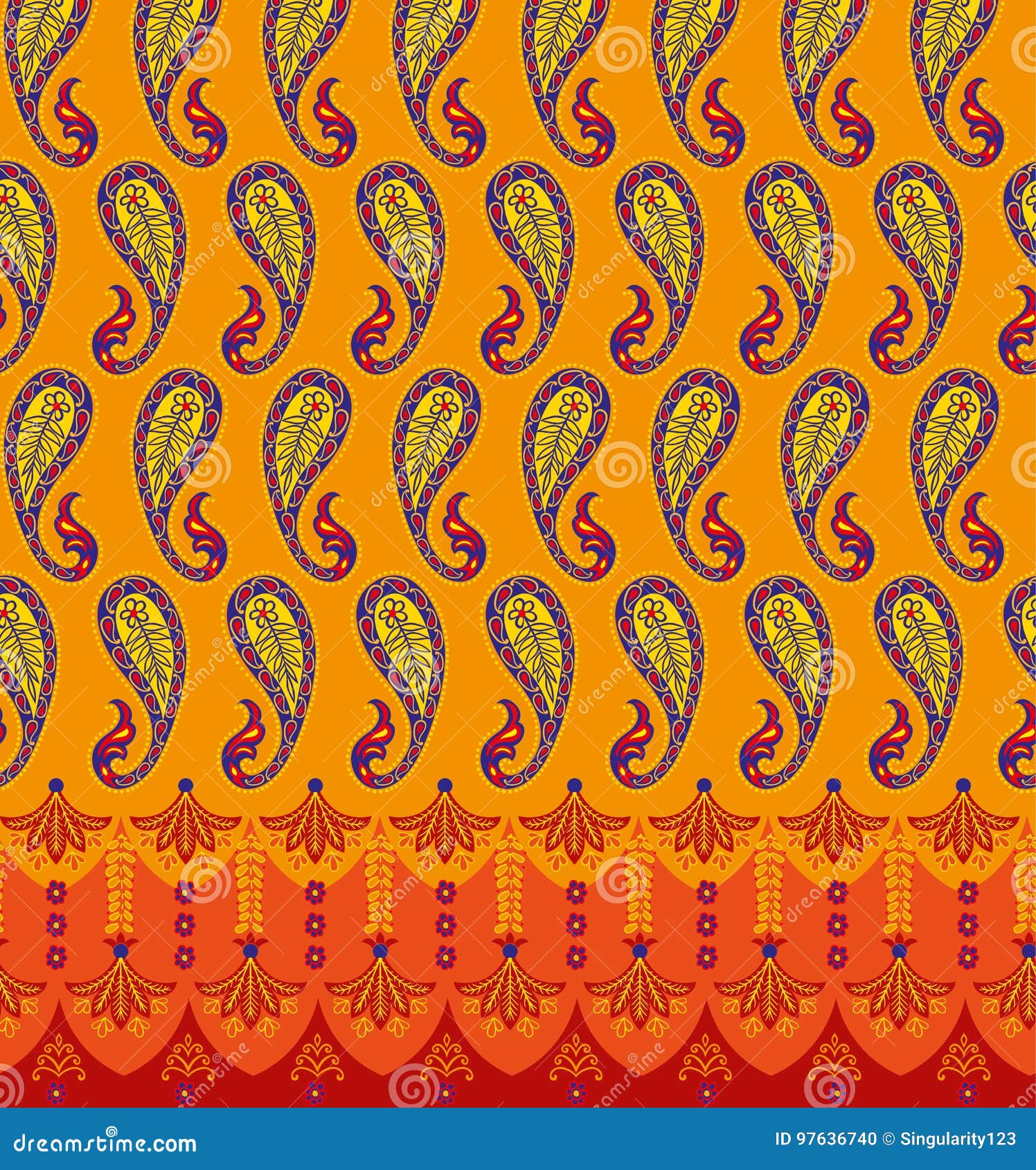 Vector Paisley Border Seamless Pattern Stock Vector - Illustration of ...