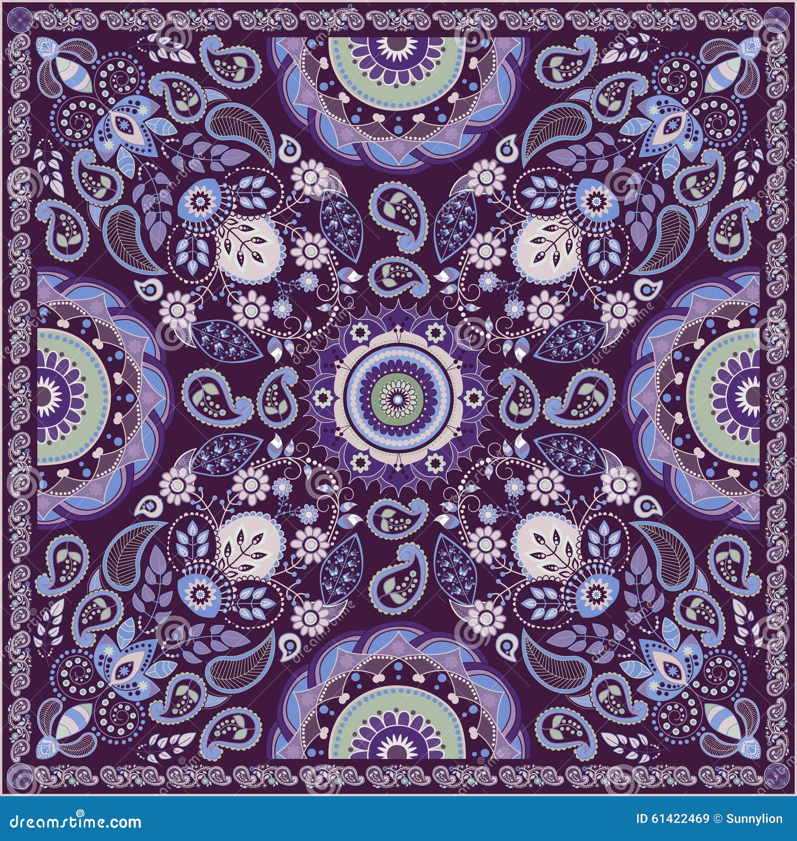 Vector Paisley Floral Square Design Stock Vector - Illustration of ...