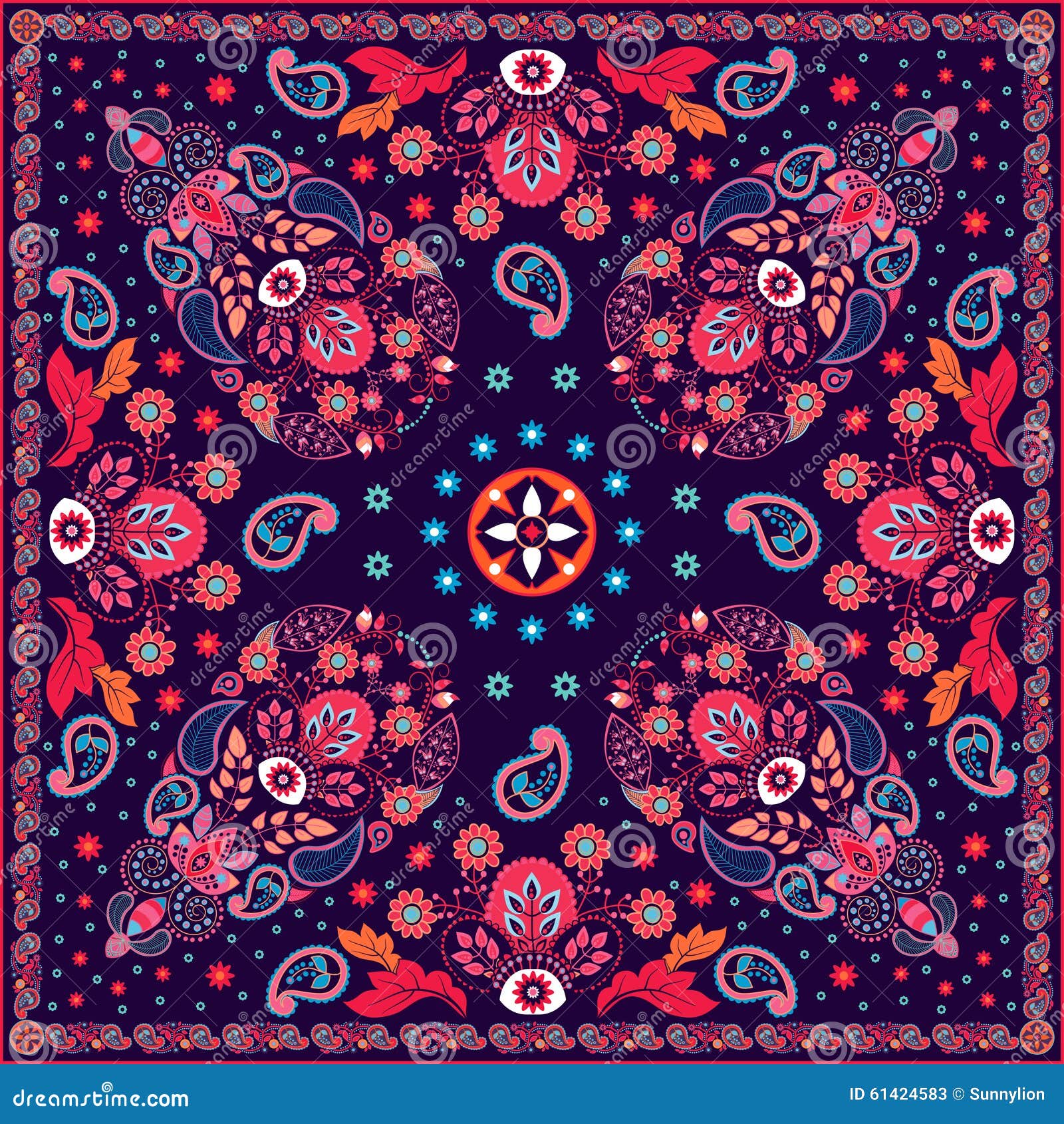 Vector Paisley Floral Square Design Stock Vector - Illustration of ...