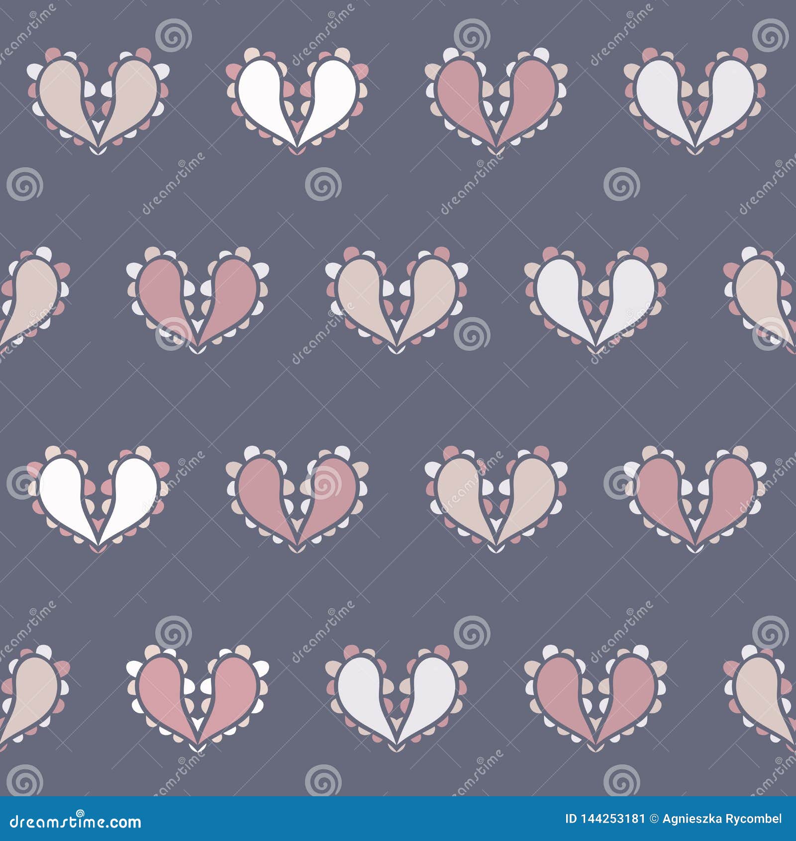 Vector Paisley Hearts Design in Beiges on Blue Seamless Pattern ...