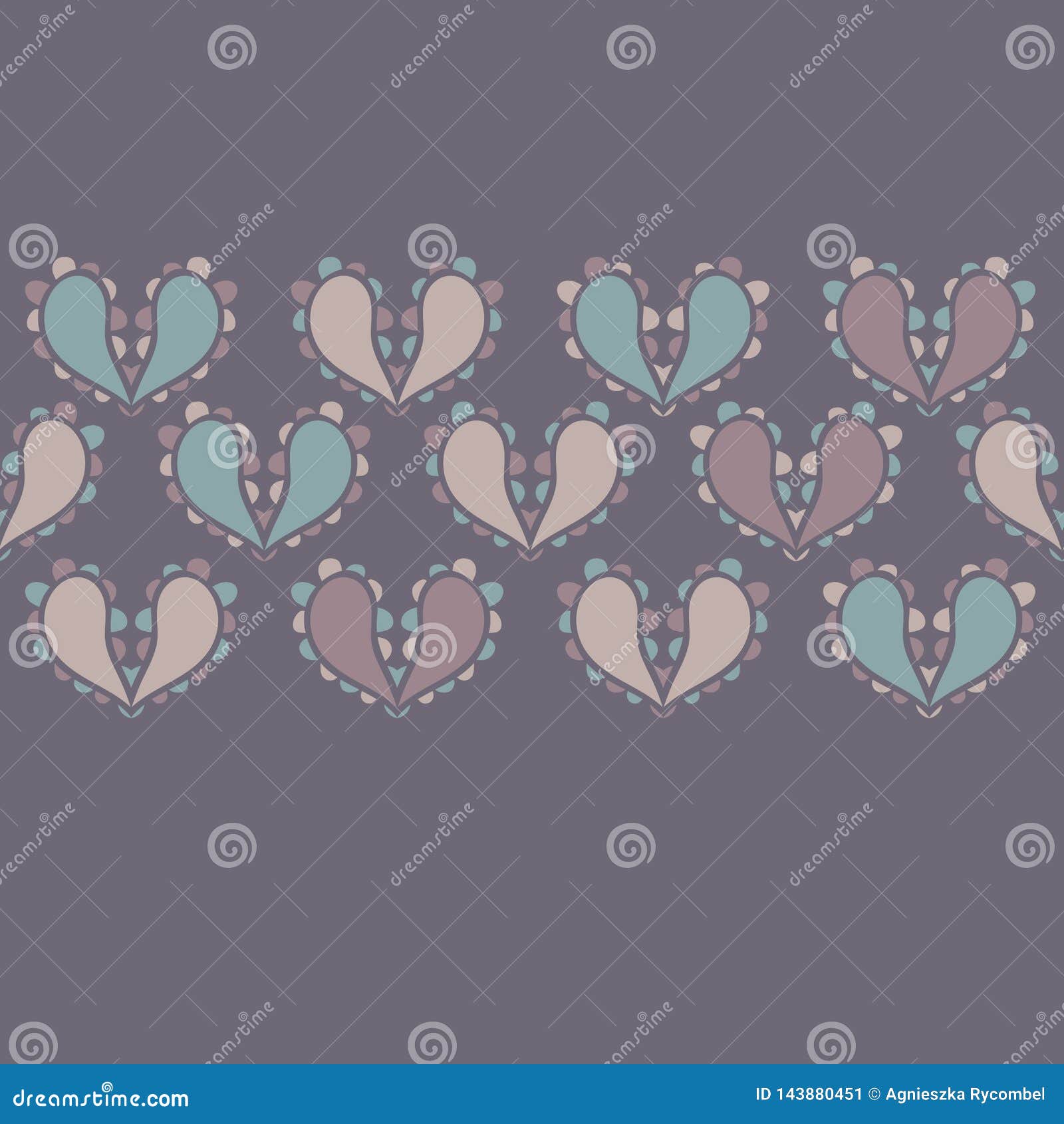 Vector Paisley Hearts Design Border Seamless Pattern Background. Stock ...