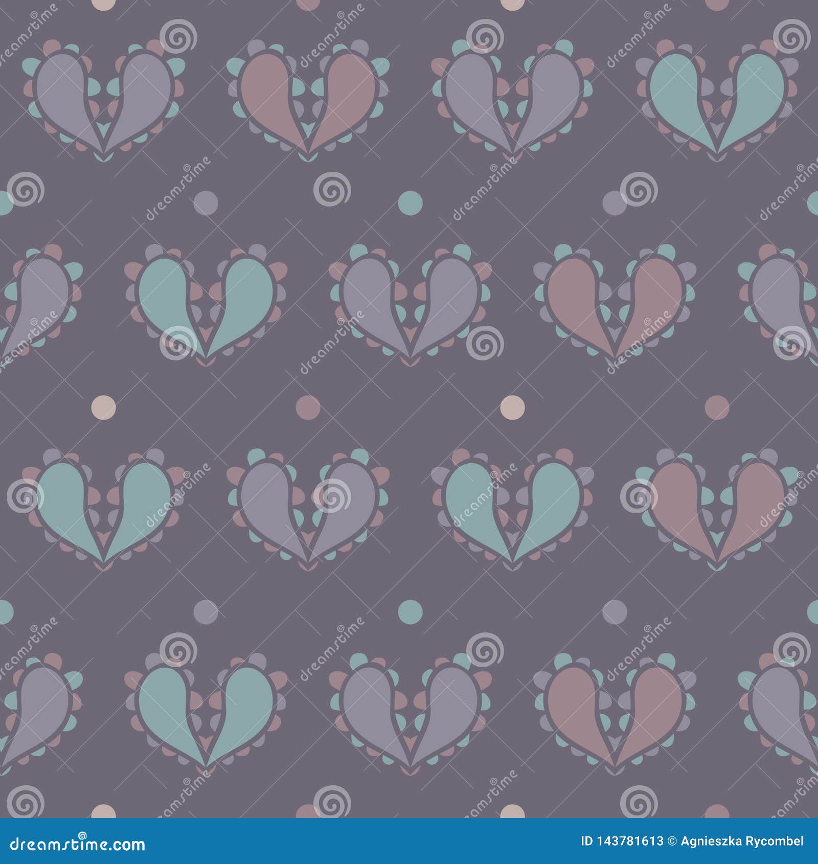 Vector Paisley Hearts Design With Dots Seamless Pattern Background ...