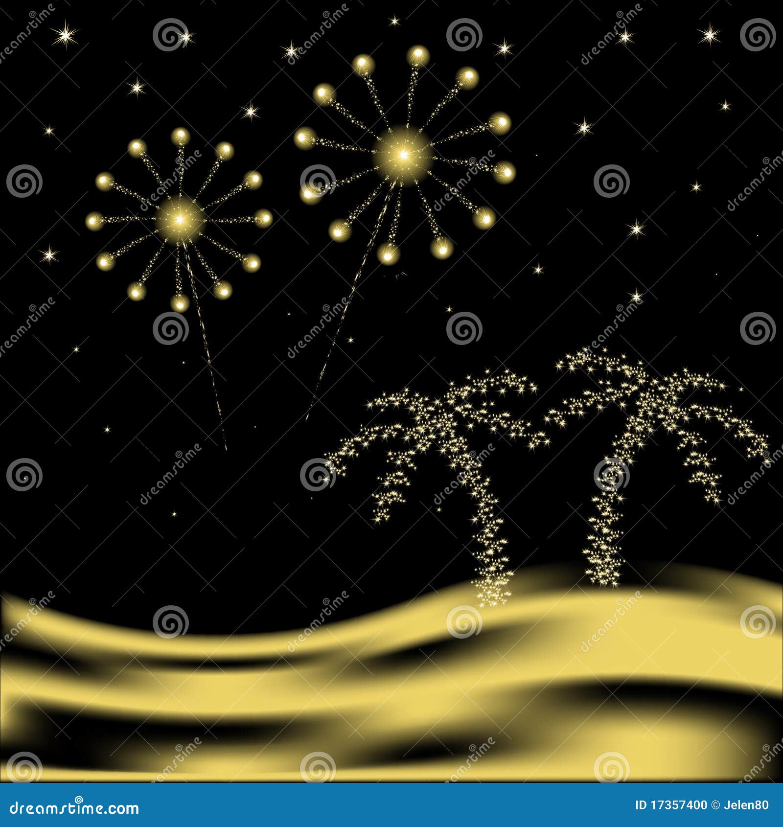 Vector Palm Tree with Fireworks Stock Vector - Illustration of glow ...