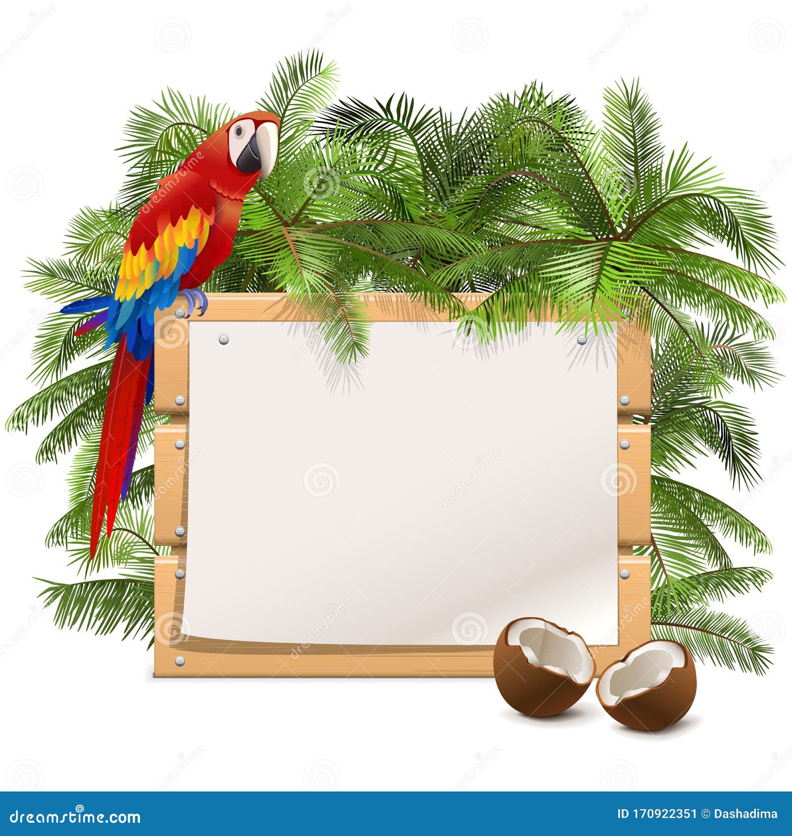 Vector Palm Tree with Wooden Board Stock Vector - Illustration of palm ...