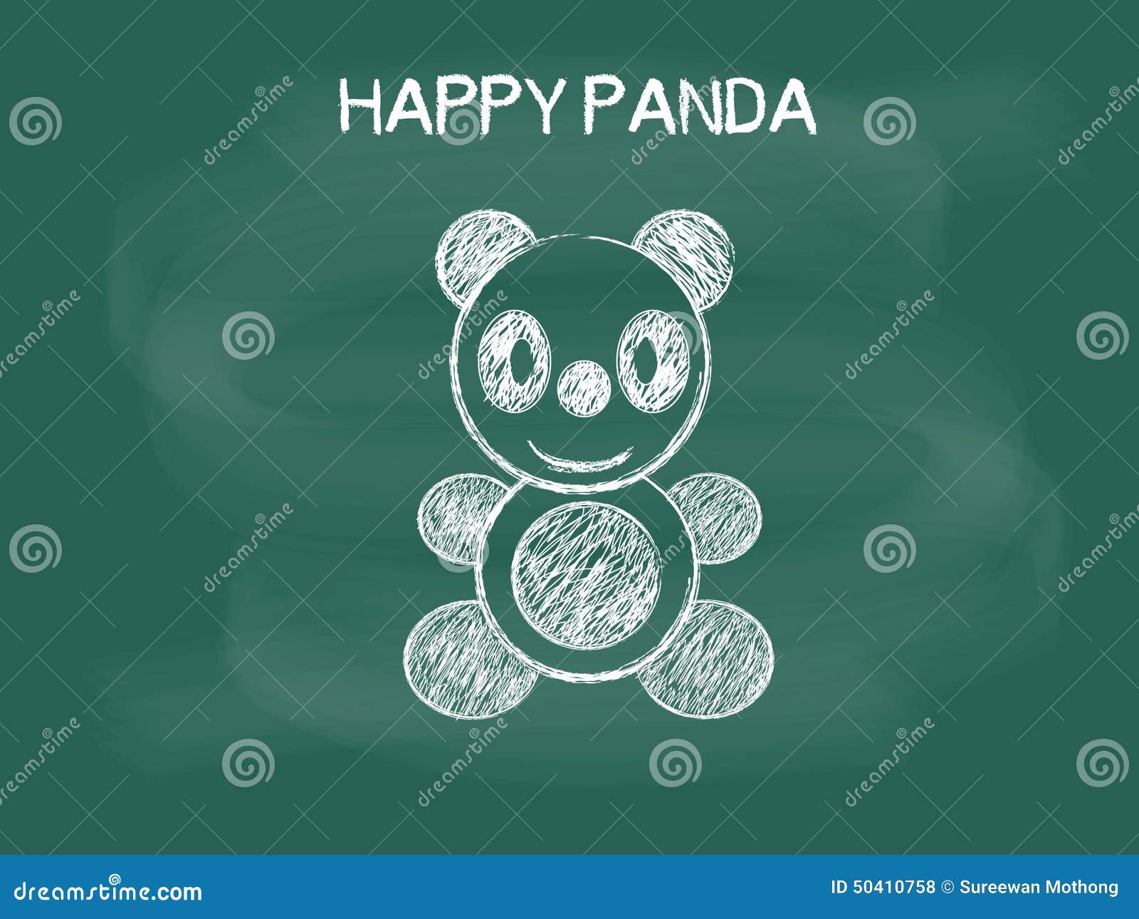 Vector of Panda Drawing on the Blackboard Chalk, Happy Panda Stock ...