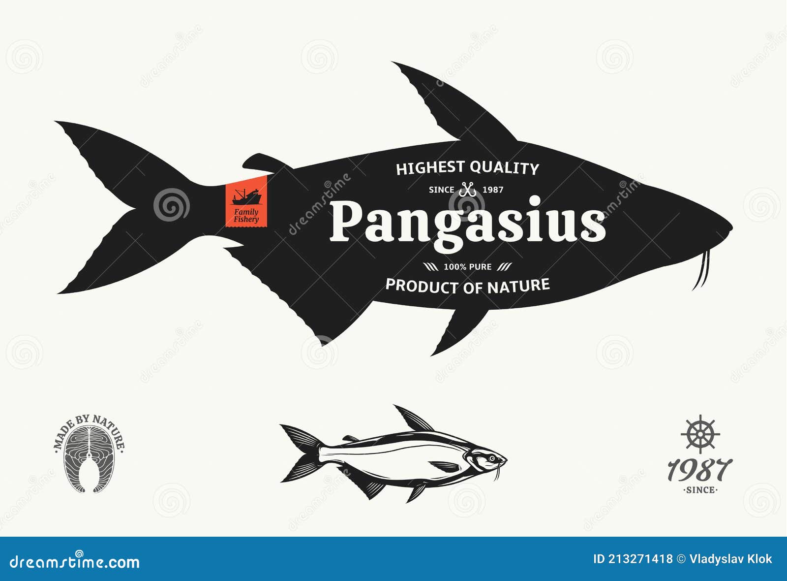Vector Pangasius Seafood Label Stock Vector - Illustration of species ...