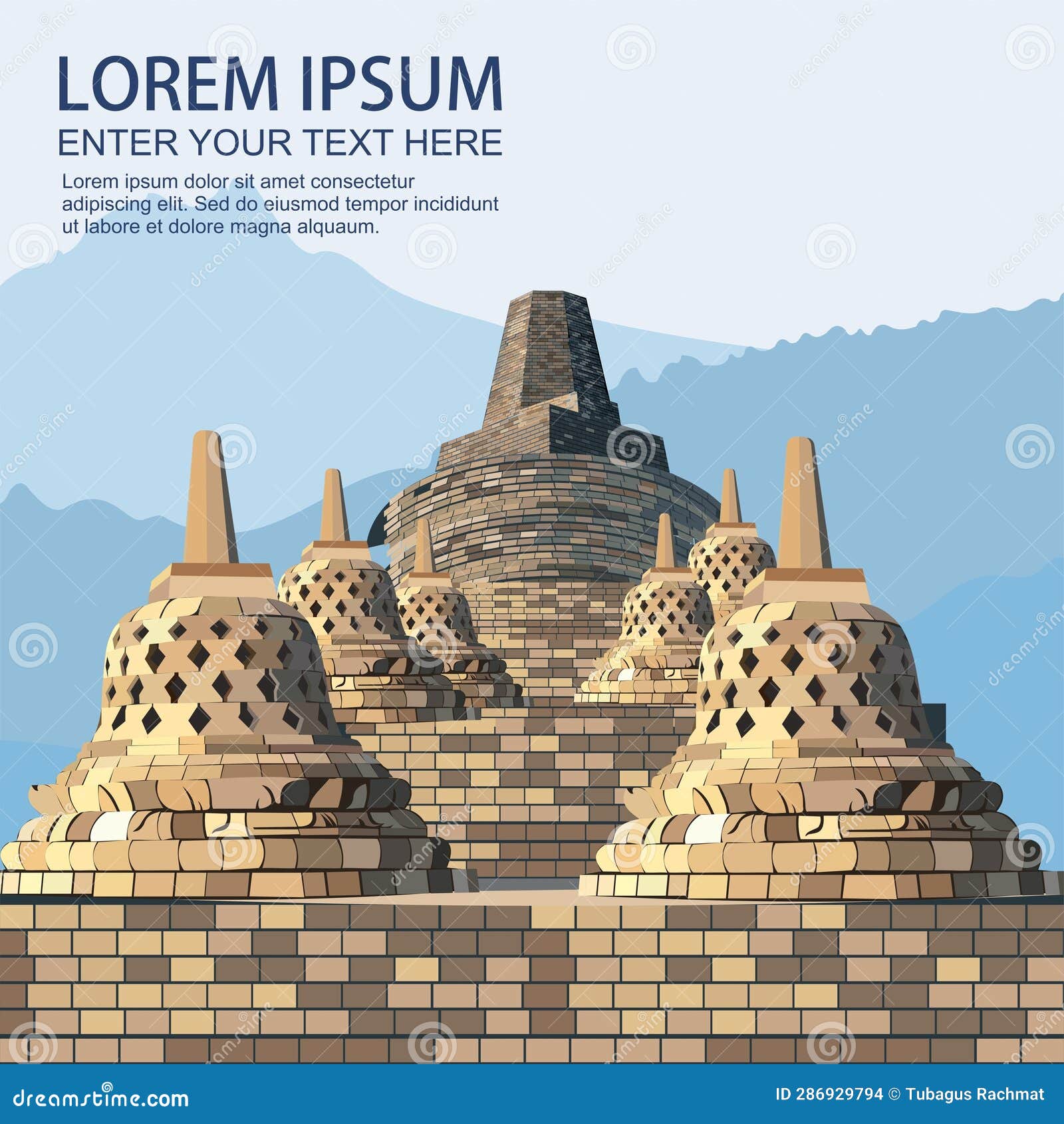 Vector Panoramic Design of Borobudur Temple Stock Illustration ...