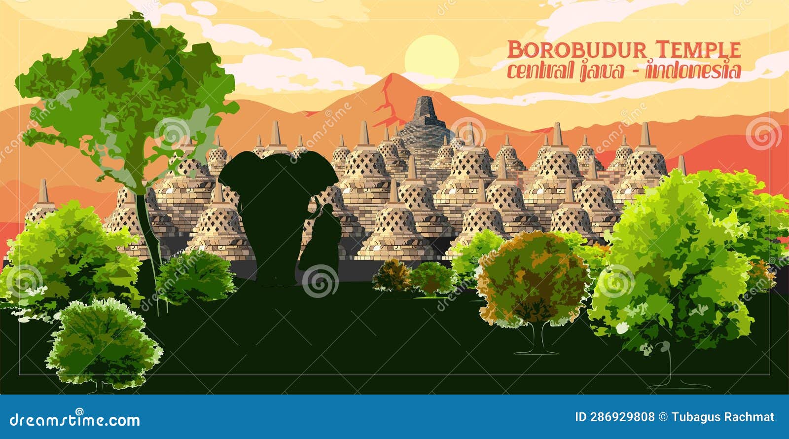 Vector Panoramic Design of Borobudur Temple Stock Illustration ...