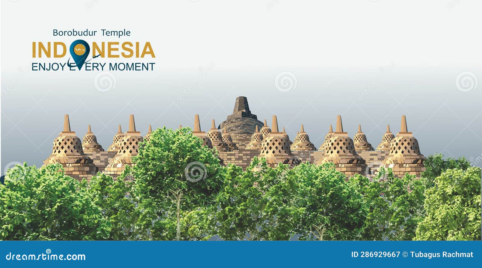 Vector Panoramic Design of Borobudur Temple Stock Illustration ...