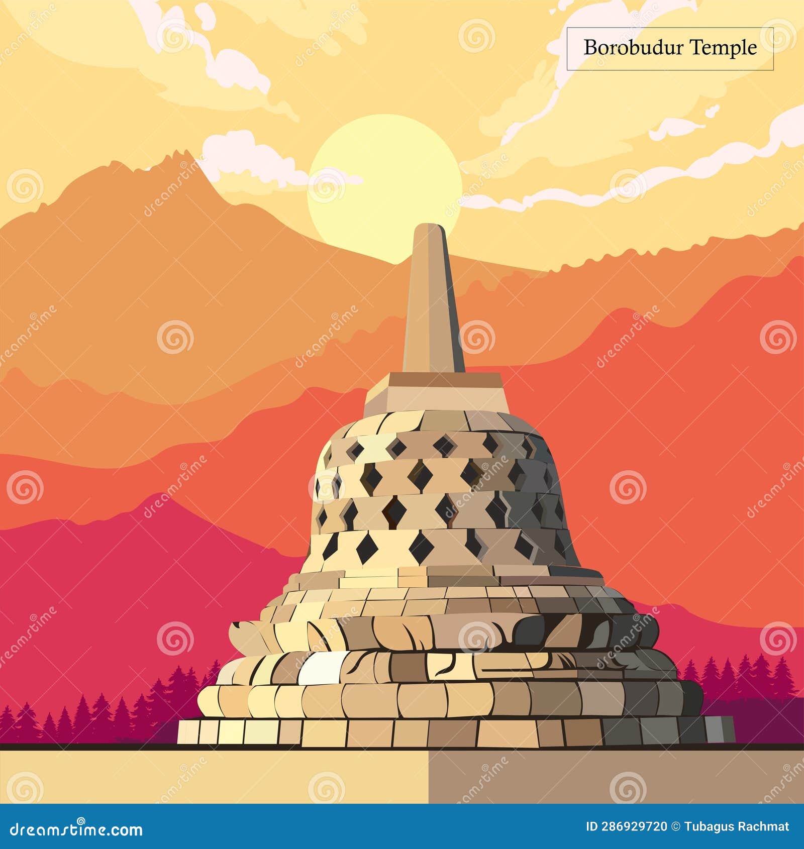Vector Panoramic Design of Borobudur Temple Stock Illustration ...