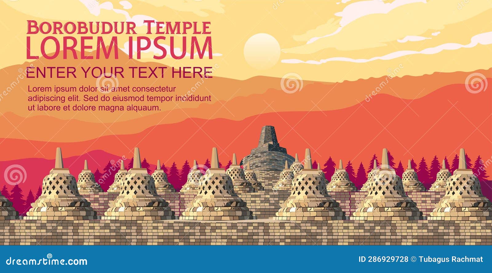 Vector Panoramic Design of Borobudur Temple Stock Illustration ...