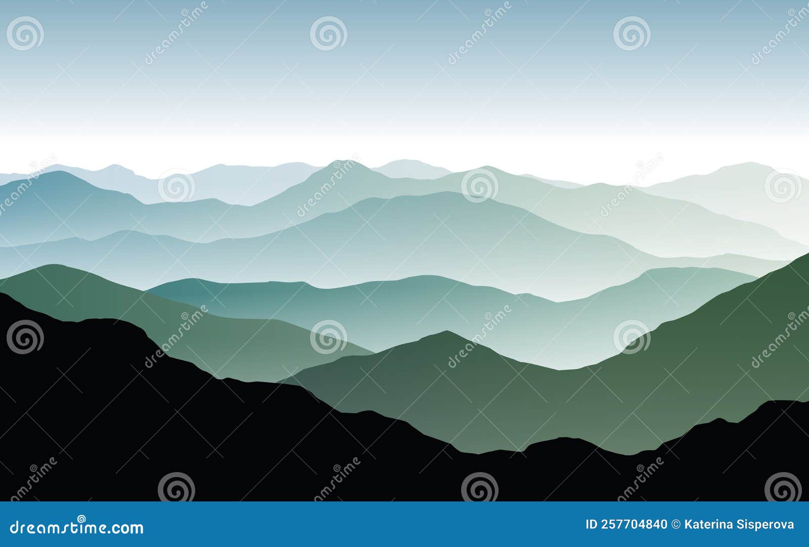 Vector Panoramic Landscape with Blue and Green Misty Silhouettes of ...