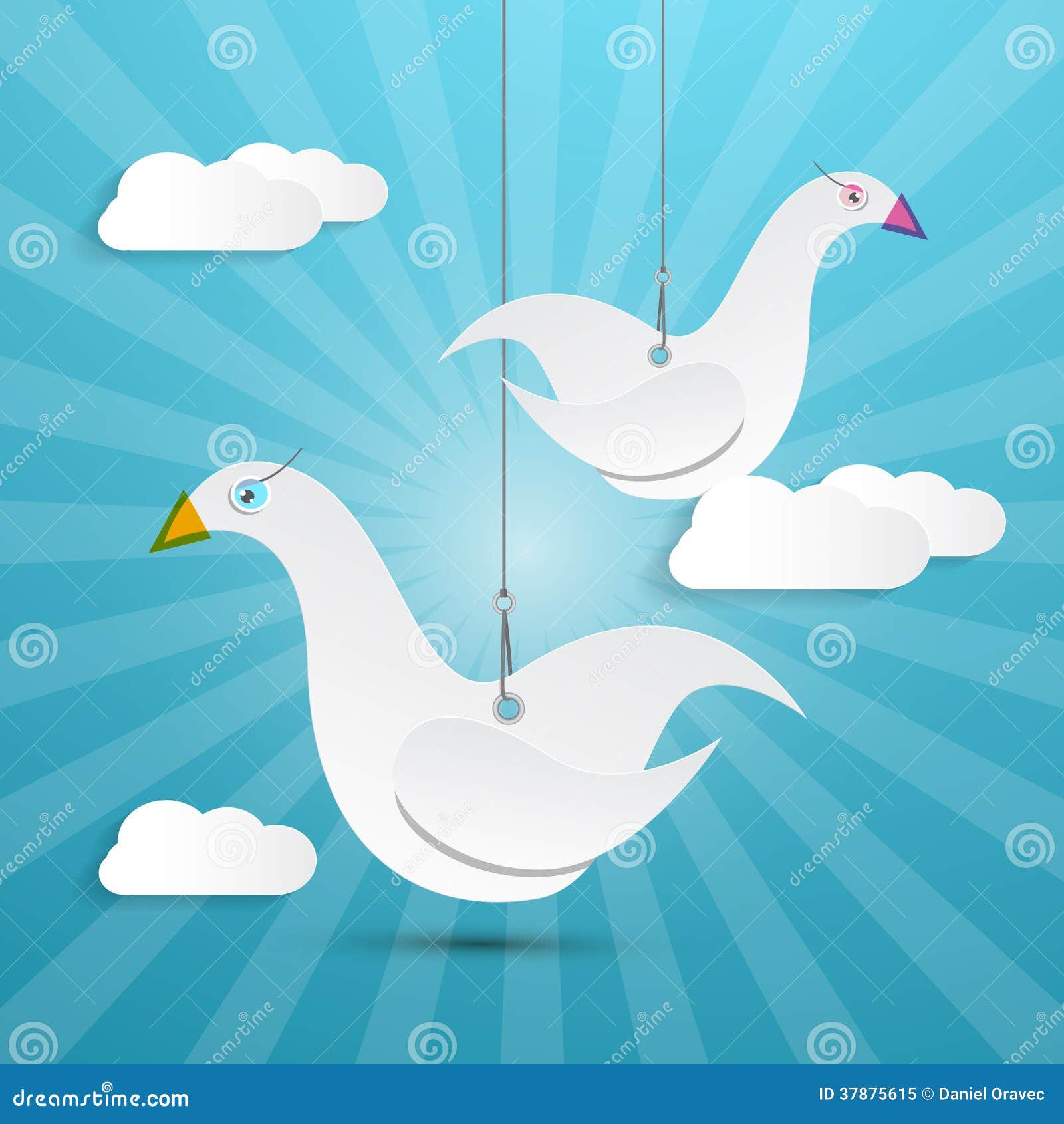 Vector Paper Birds Hang on Rope Stock Vector - Illustration of blue ...