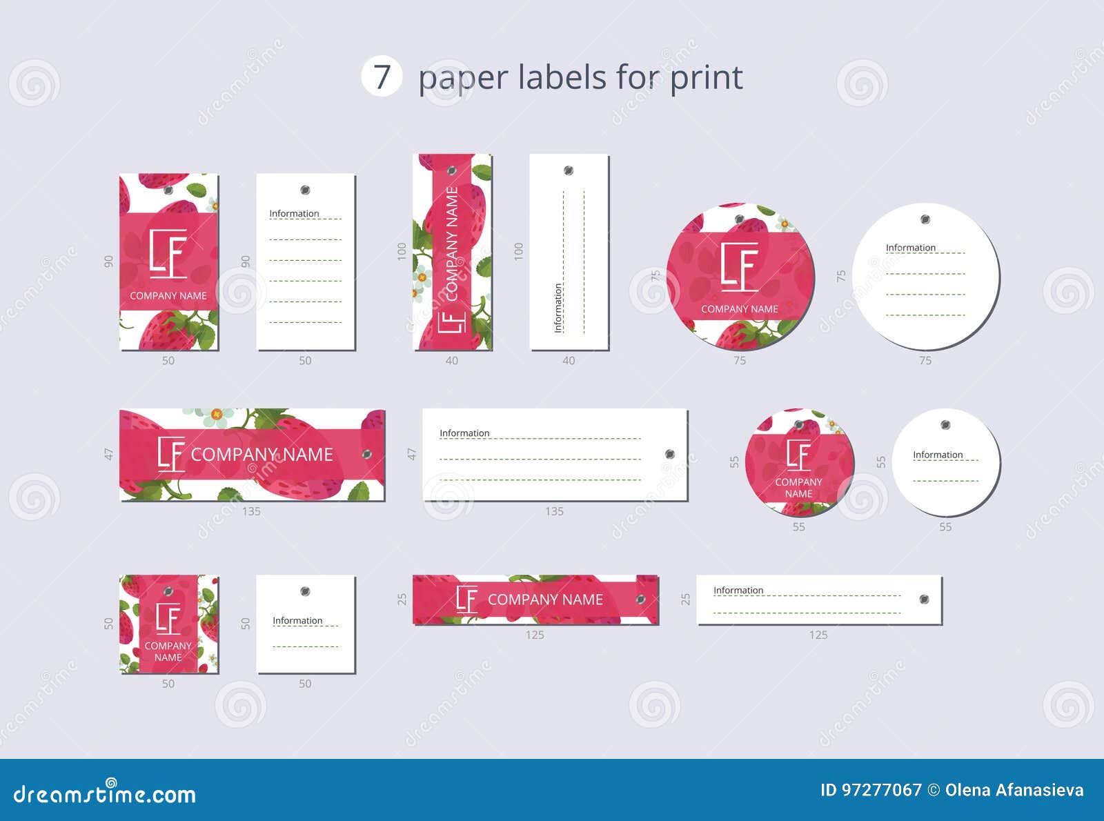 Vector Paper Clothing Labels for Print with Pattern Strawberry with ...