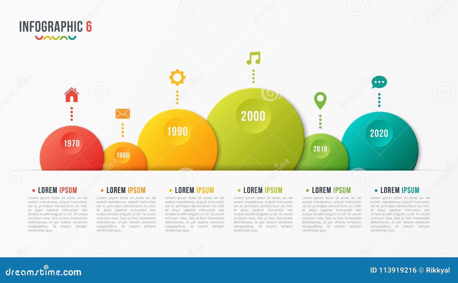 Vector Paper Style Bubble Shaped Timeline Chart with 6 Steps, in Stock ...