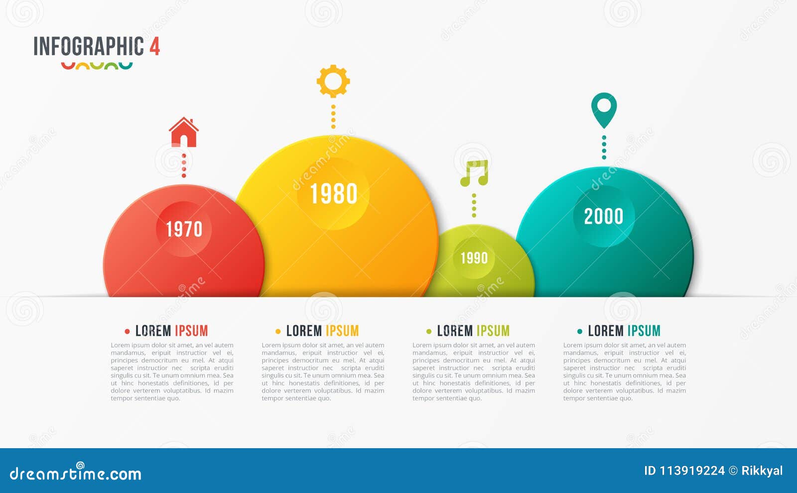 Vector Paper Style Bubble Shaped Timeline Chart with 4 Steps, in Stock ...