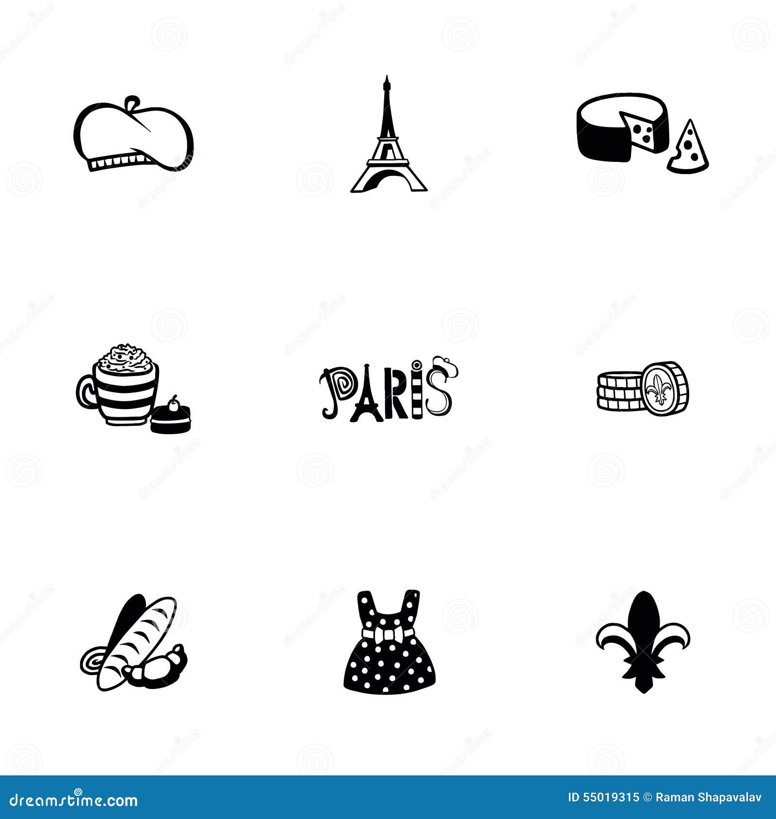 Vector Paris icon set stock vector. Illustration of france - 55019315