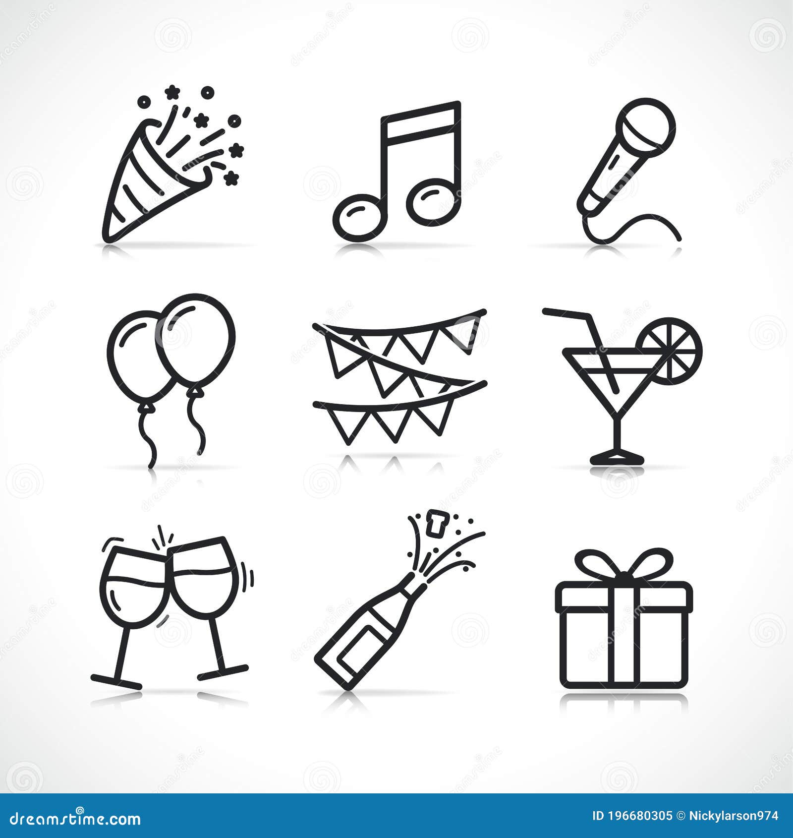 Vector Party Festive Icons Set Stock Vector - Illustration of line ...