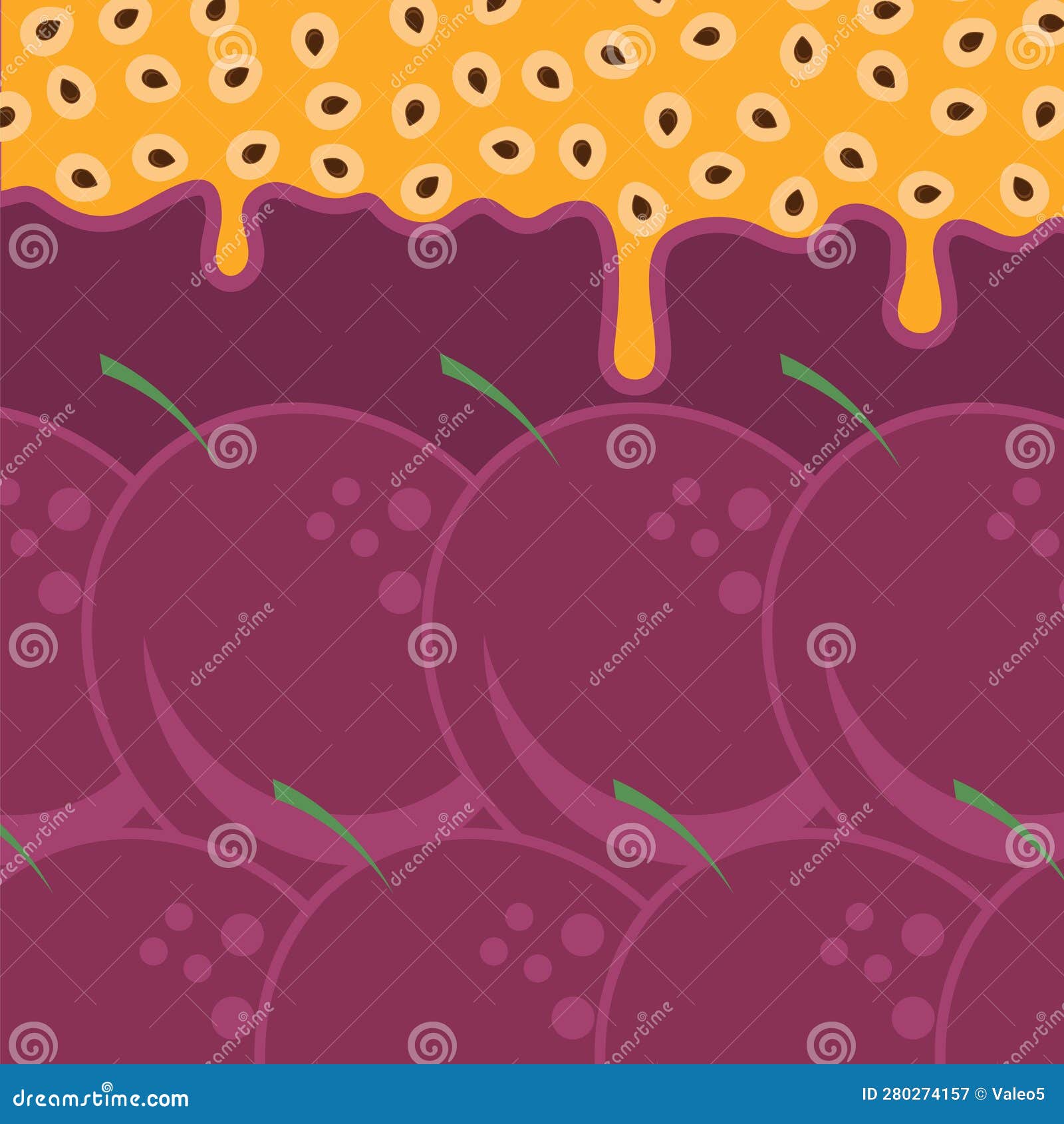 Vector Passion Fruit Pattern with Brown Seeds on Orange Textute ...