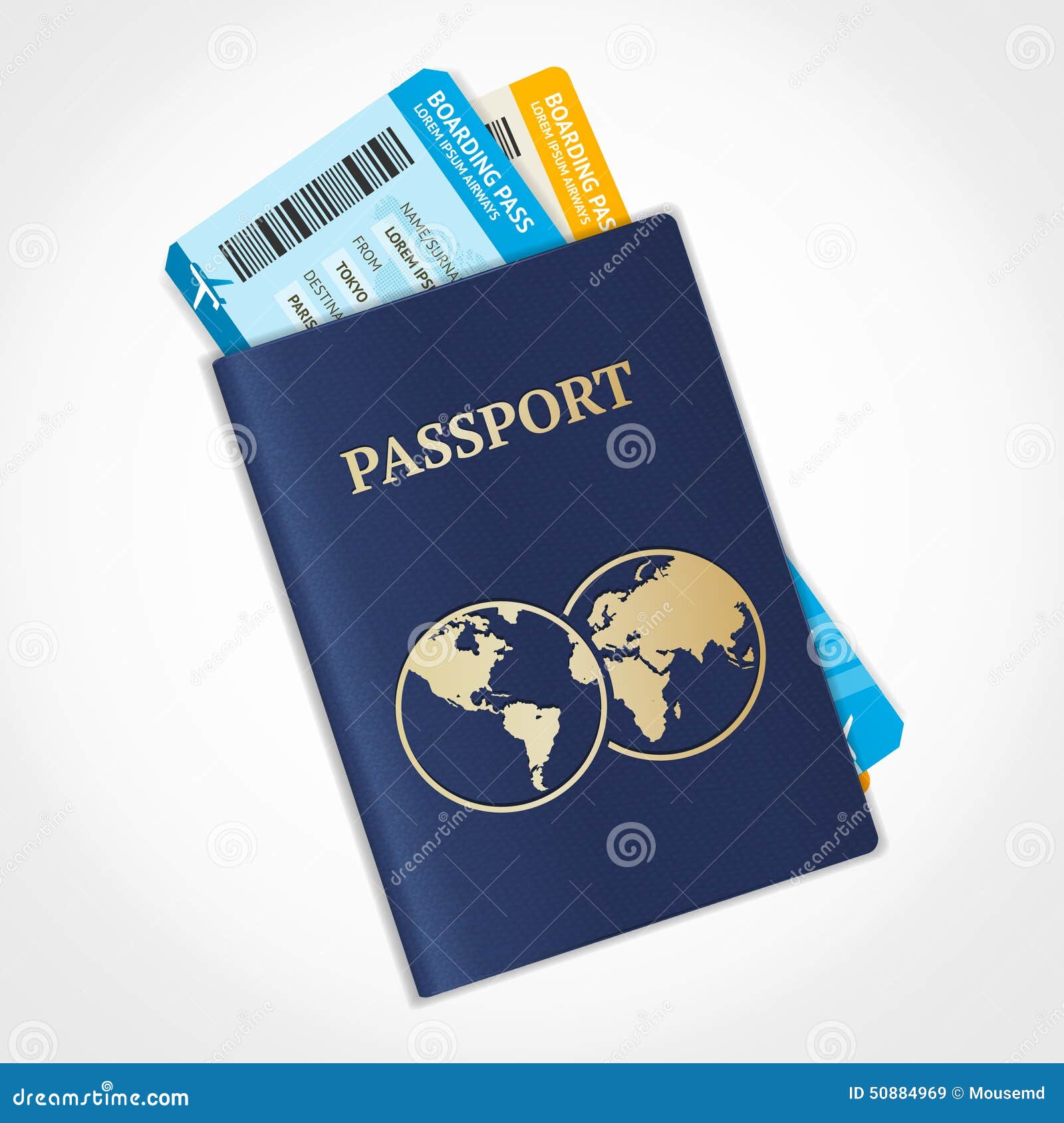 Vector Passport With Tickets Flat Design Stock Illustration